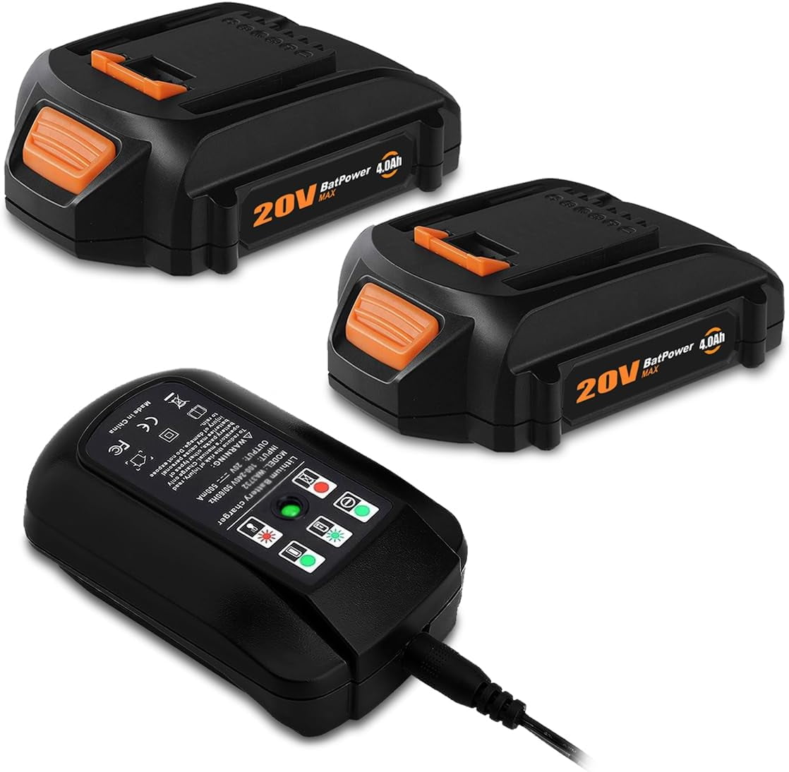 BatPower 2 Pack 20V 4.0Ah WA3575 Compact Batteries with Charger Combo ...