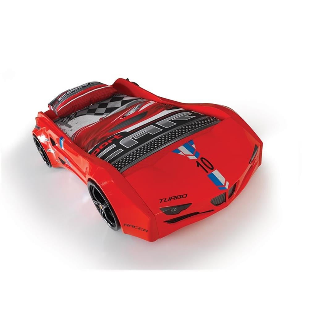 Titi Racer Modern GTI Wood Twin Race Car Bed with Remote Control in Red ...