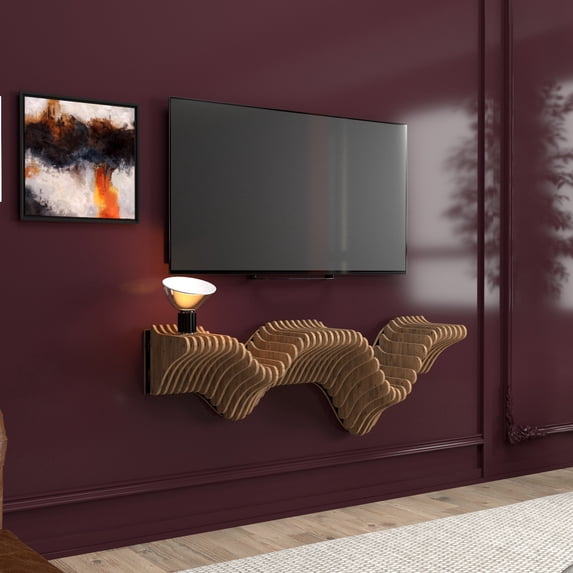 Batamex Parametric 40" Floating Shelf Modern Geometric 3D Wavy Wooden ...