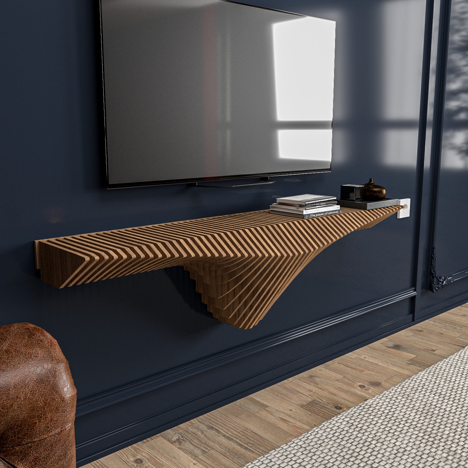 Batamex Parametric 50" Floating Shelf Modern Geometric 3D Wavy Wooden ...