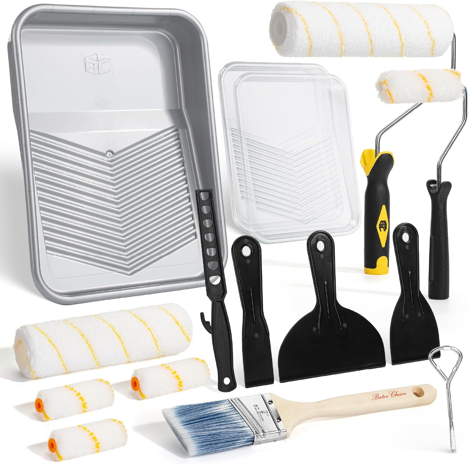 Bates- 9 Inch Paint Roller Kit, 17 pcs, Plastic Paint Tray, Clear ...
