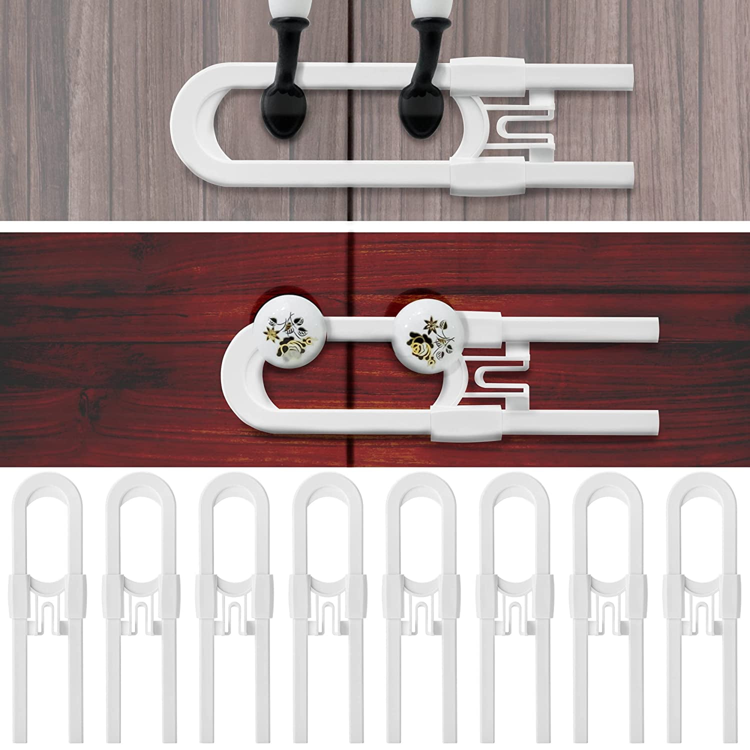 Bates- Cabinet Locks for Babies, 8pcs, Adjustable, U-Shaped Child Locks ...