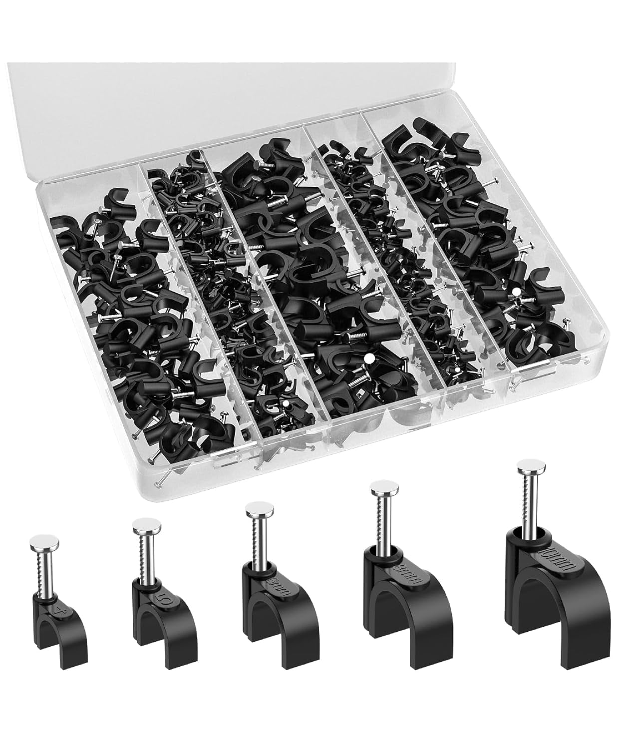 Bates- Cable Clips with Steel Nails, 360 pcs, Black, 4mm 5mm 6mm 8mm ...