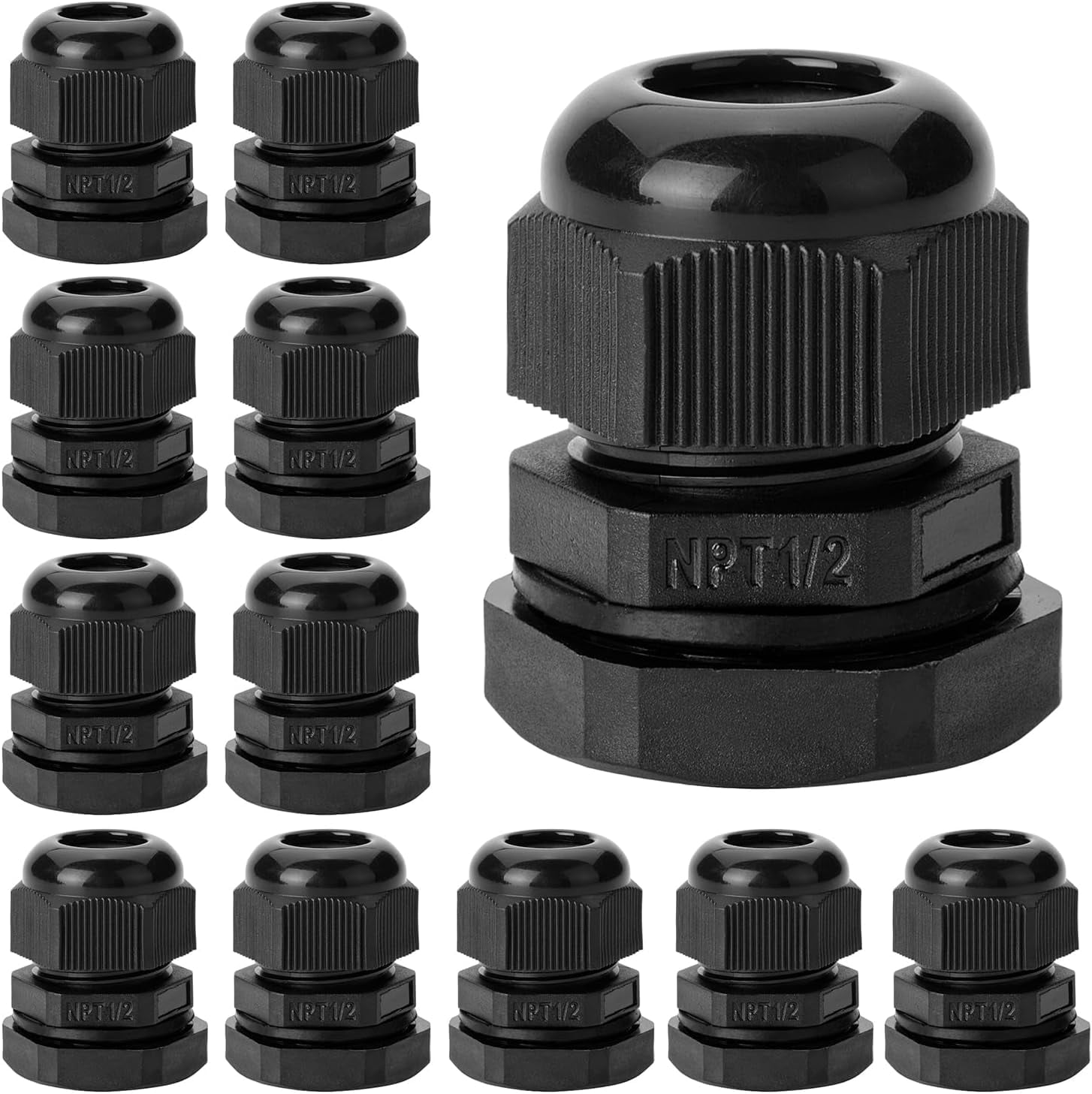 Bates- Cable Gland, 12 Pack, 1/2 NPT, Nylon Strain Relief Cord ...