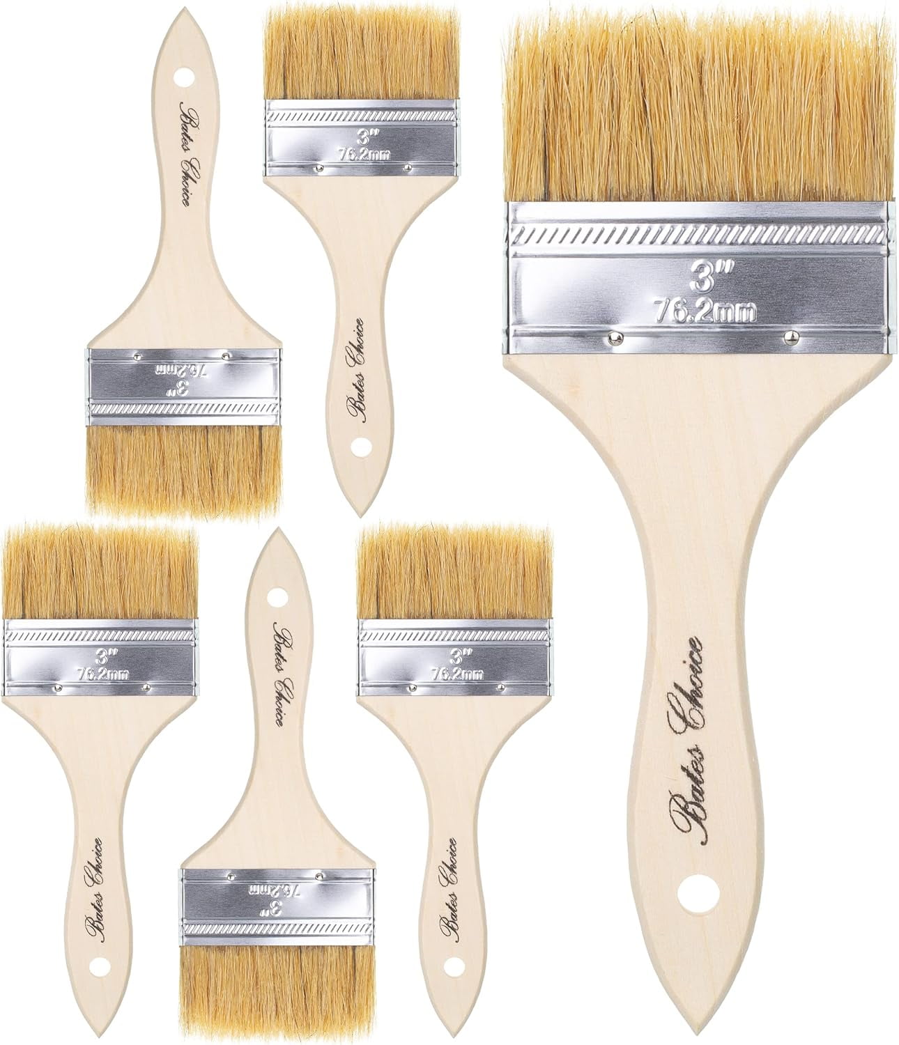 Bates Home Improvement Chip Paint Brushes, 3 Inch, 6 Pack for Finishing ...