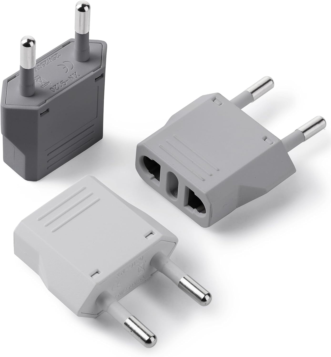Bates- European Travel Plug Adapter, 3 Pack, Grey Shades, European Plug ...