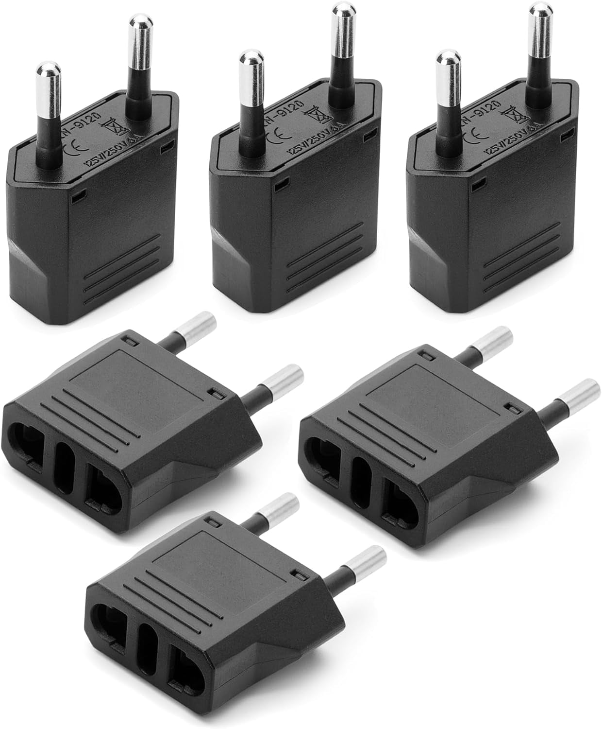 Bates- European Travel Plug Adapter, 6 Pack, Black European Plug ...