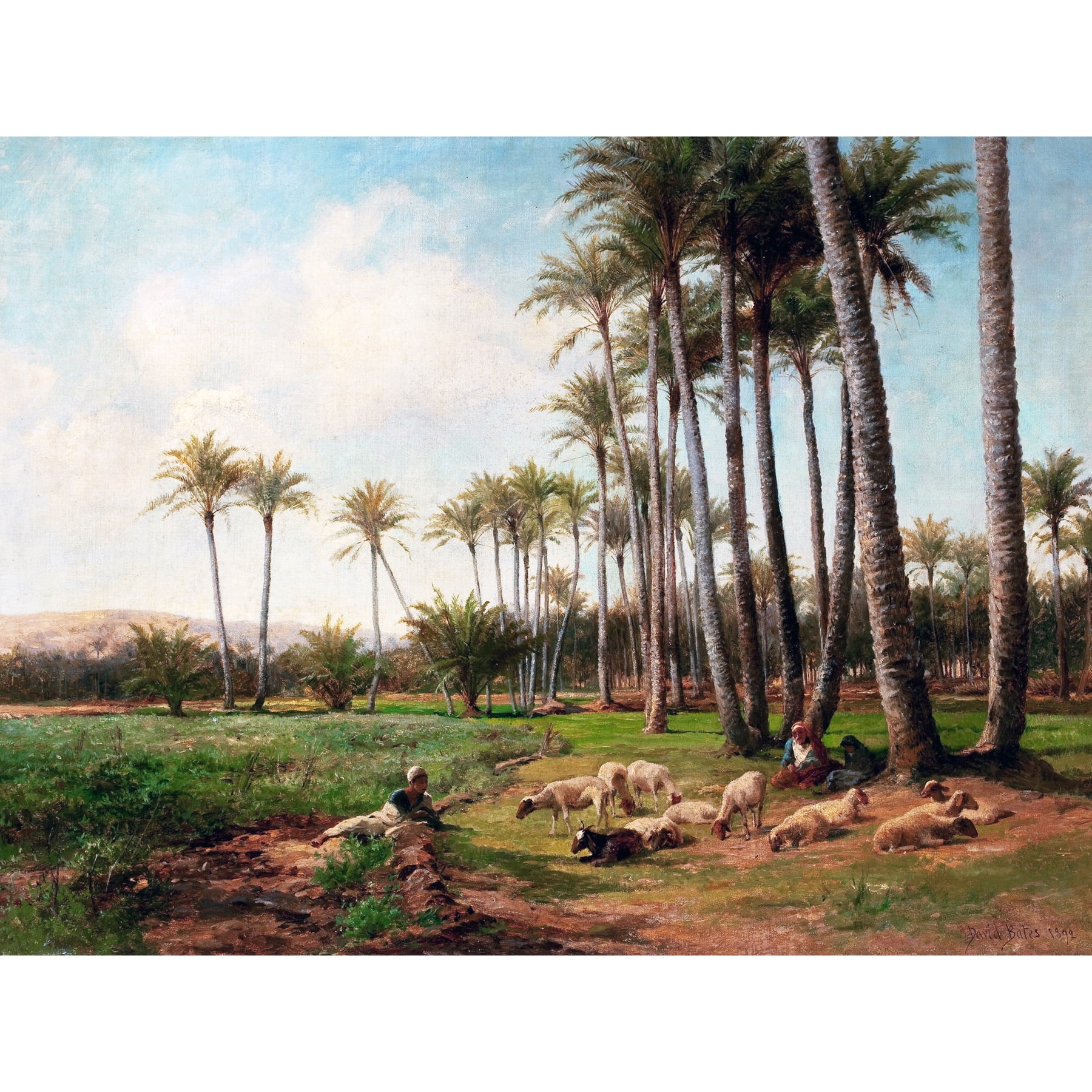 Bates Oasis Desert Sheep Lamb Palm Trees Painting Extra Large Art Print ...