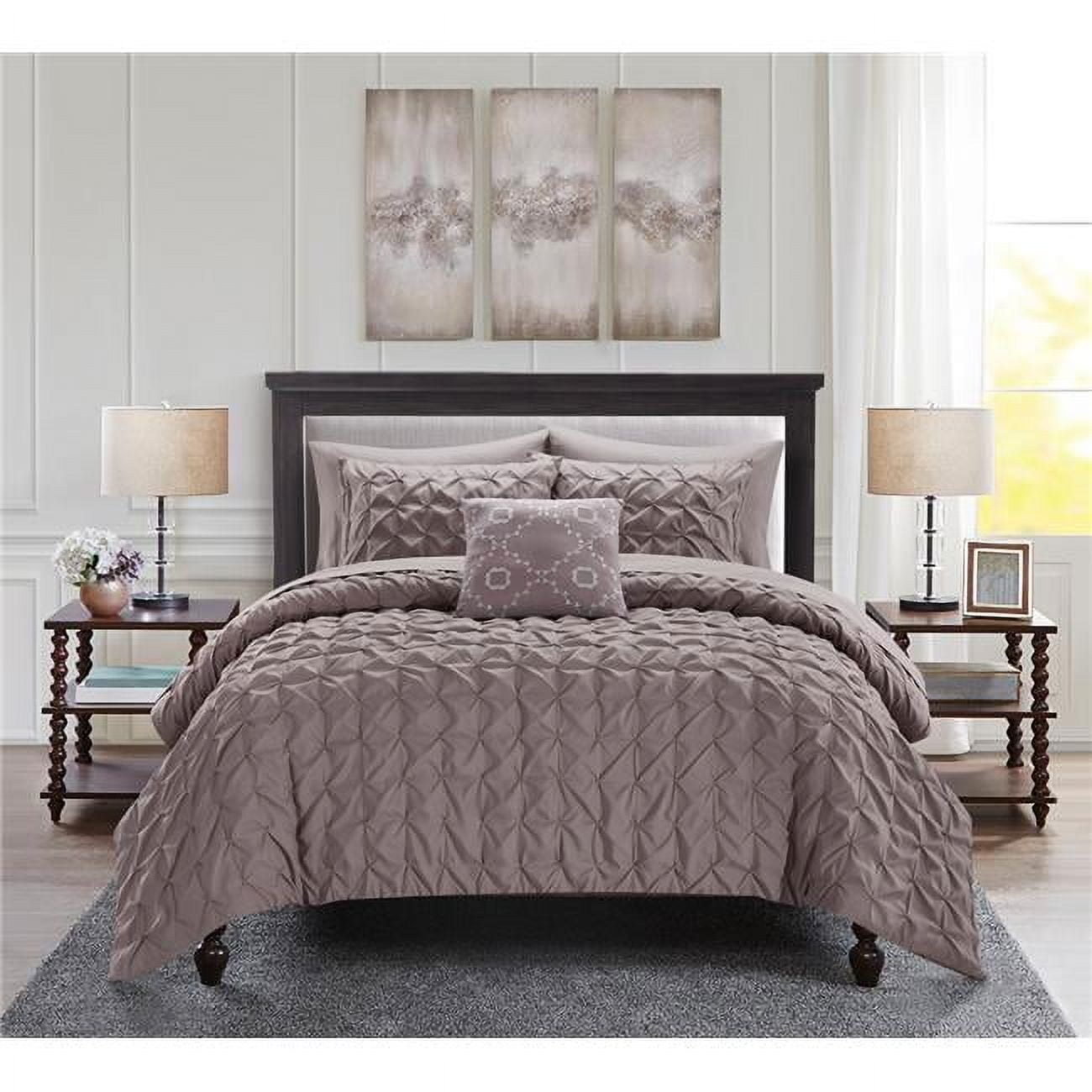 Bates Pinch Pleat Box Design Bed in A Bag Bedding Comforter Set, Plum ...