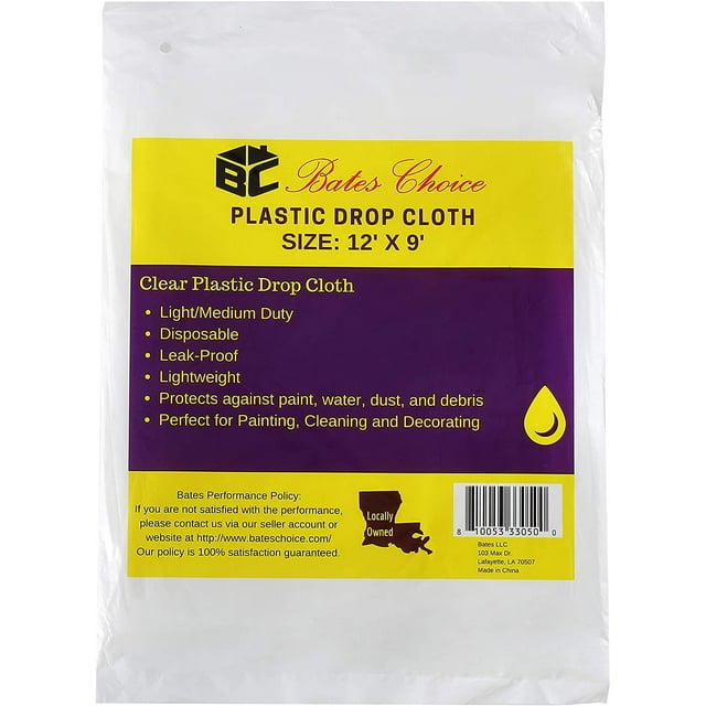 Bates- Plastic Drop Cloth, Drop Cloth 9x12, Plastic Cover, Clear ...