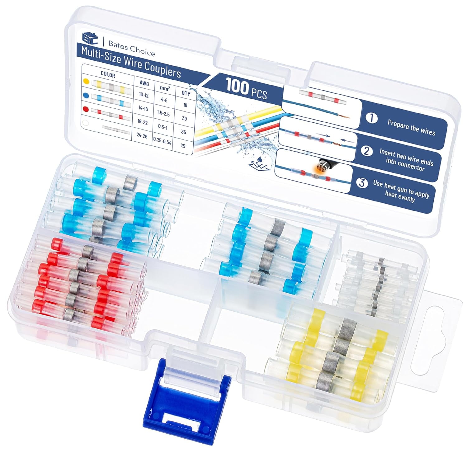 Bates- Solder Seal Wire Connectors, 100 pcs, Solder Connectors with ...