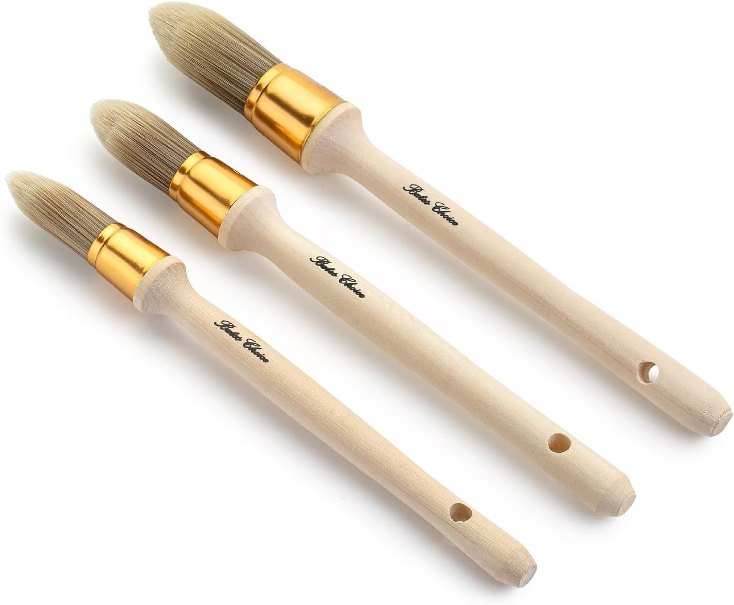 Bates- Trim Brush Set, 0.6”, 0.75” & 1”, Wooden Handle, Round Paint ...