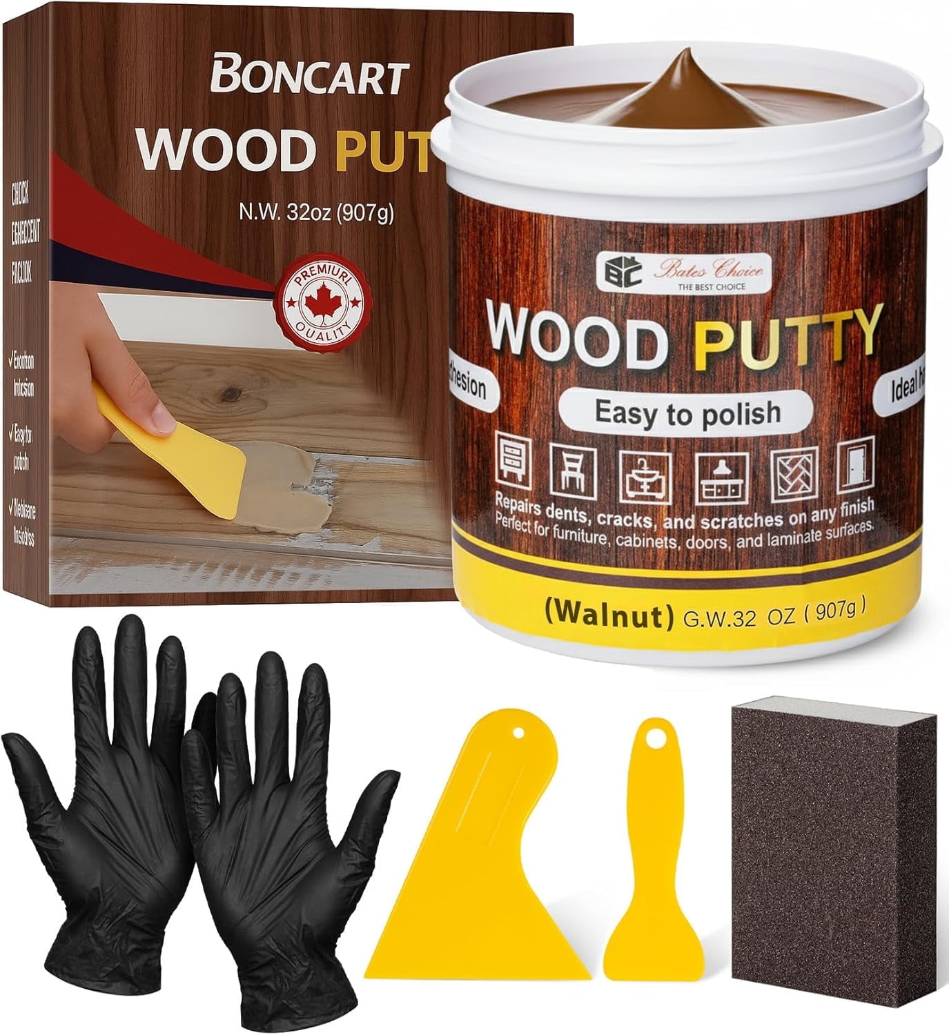 Bates- Wood Filler Putty Repair Kit, 32 Ounce, 2 Scrapers, 1 Sanding ...