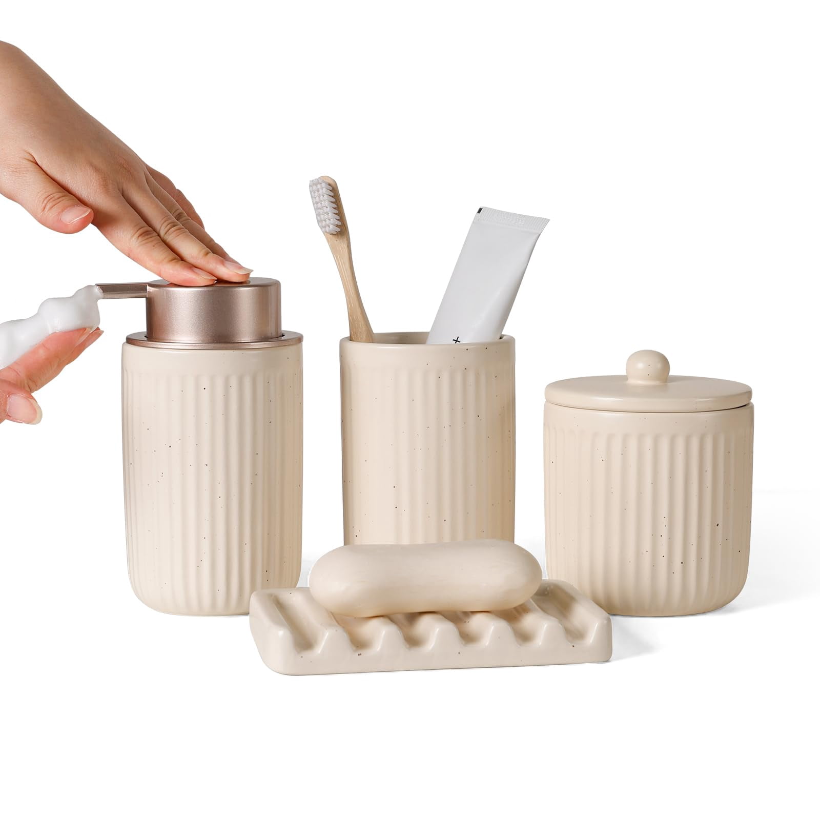 Bath Accessories Set Apricot-foam Ceramic 4-Piece Countertop Bathroom ...