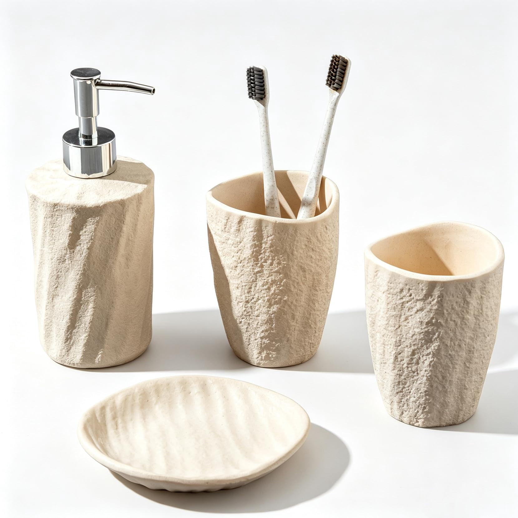 Bath Accessories Set Yellow 4-Piece Resin Stone Look Organizer ...
