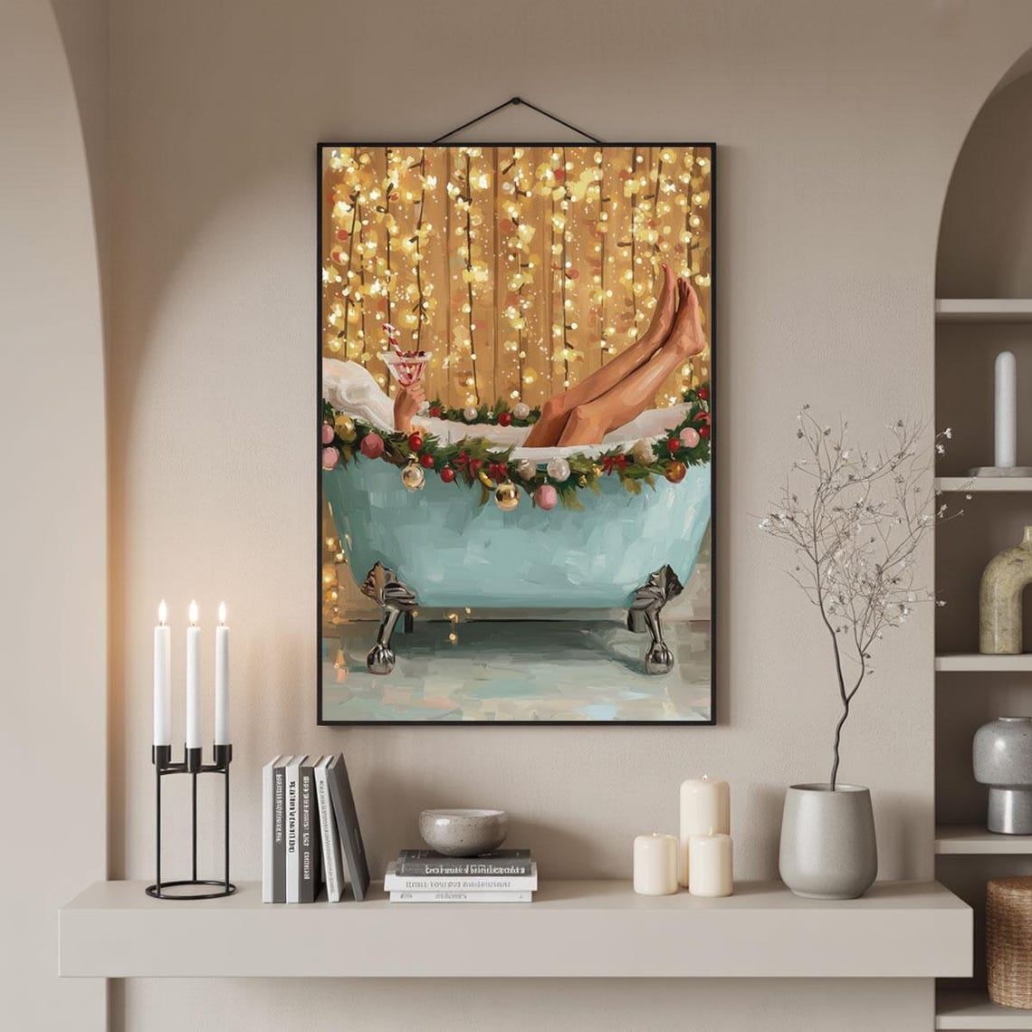 Bath Art Poster, Festive Bathroom Wall Decor, Relax Poster, Cozy Woman ...