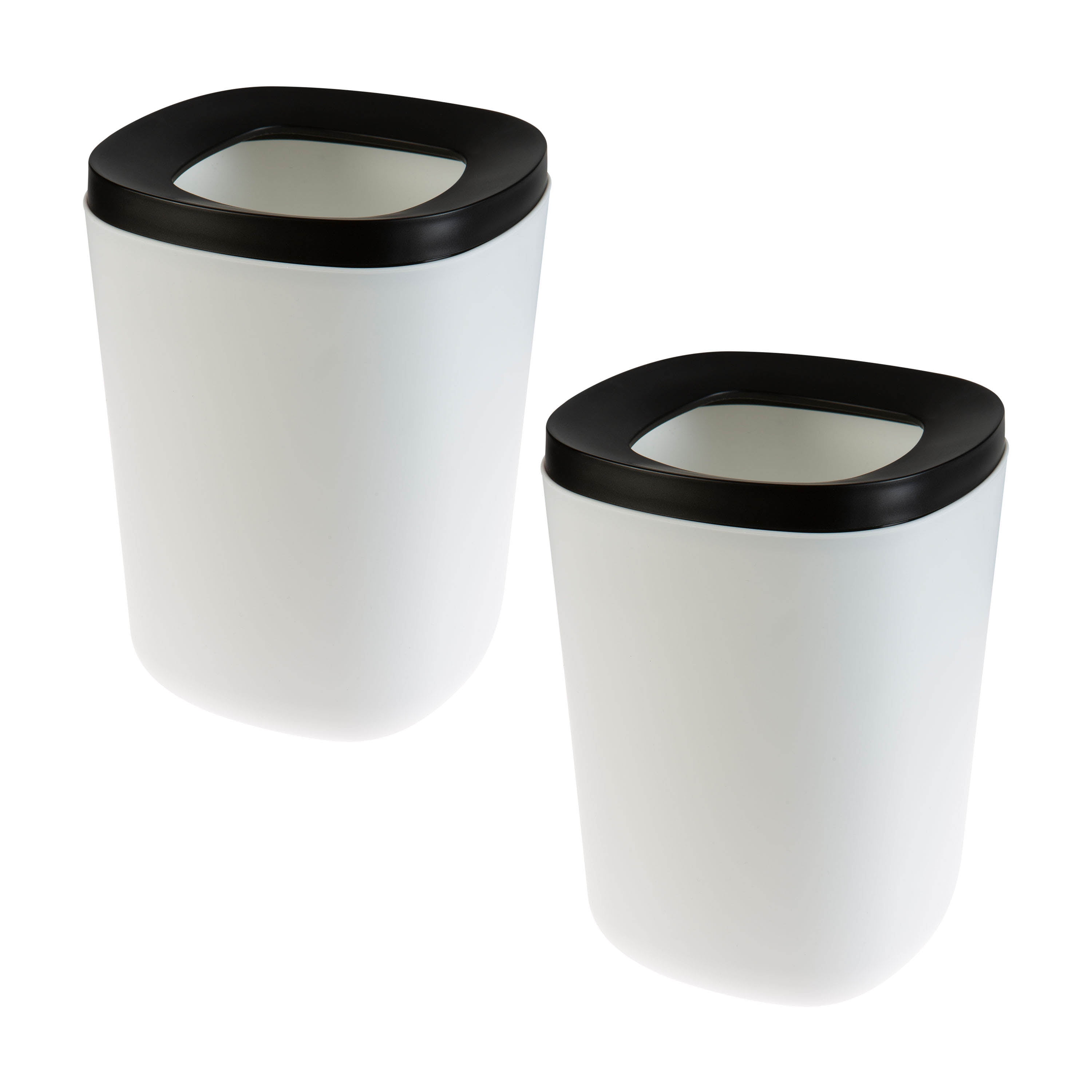 Bath Bliss 2 Pack 2 Tone Two Piece Plastic Wastebasket in Black & White ...