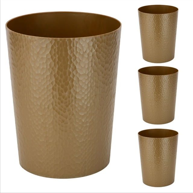 Bath Bliss 4 Pack 10 Liter Hammered Textured Bathroom Trash Can in Gold ...