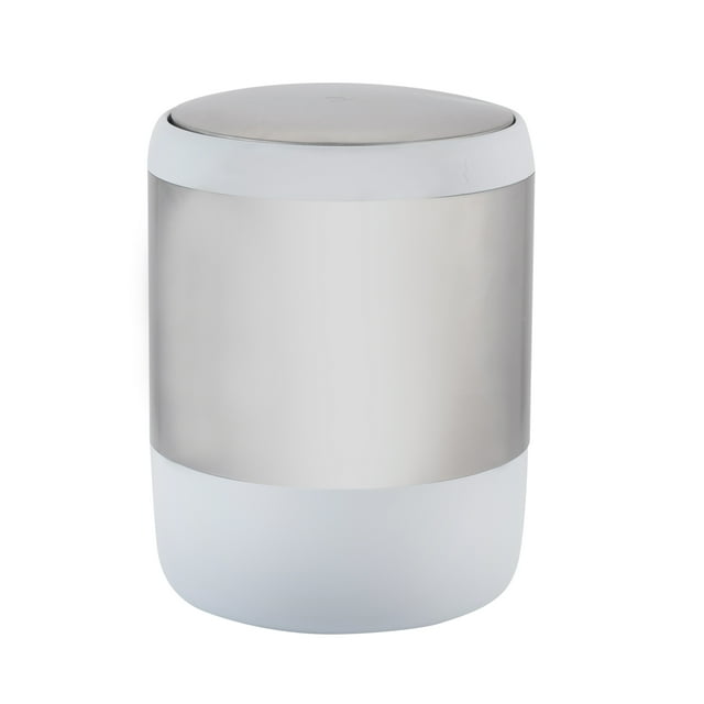Bath Bliss Smooth Matte Stainless Steel Rotating Lid Waste Bin in White ...