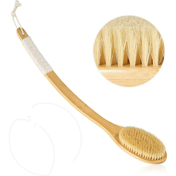 Bath Body Brush Shower, 22" Super Long Curved Bamboo Handle Antiskid ...