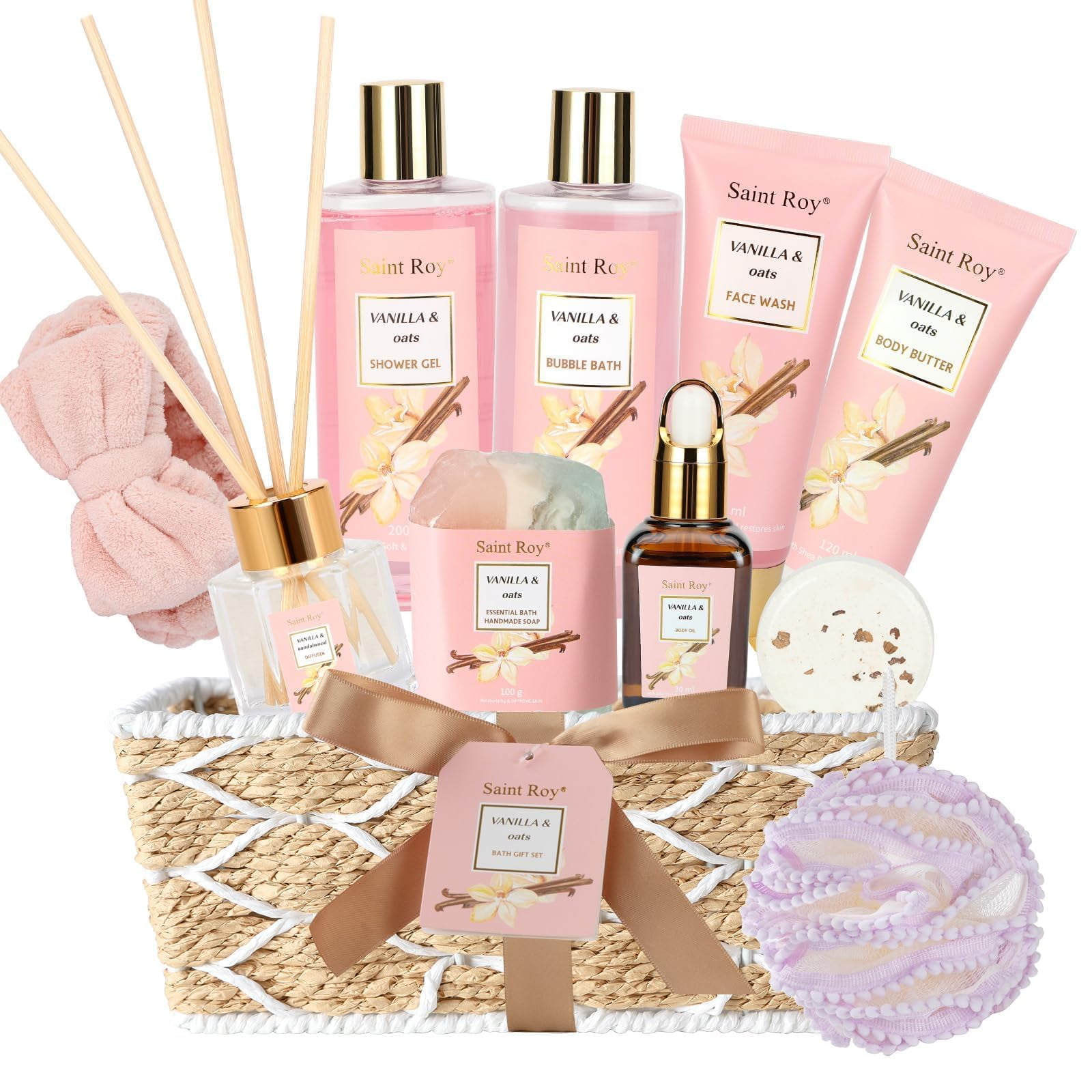 Bath and Body Gift TGF4 Baskets for Women, 12 Pcs Vanilla Oat Spa Gifts for Women. Bath Gift Set ...