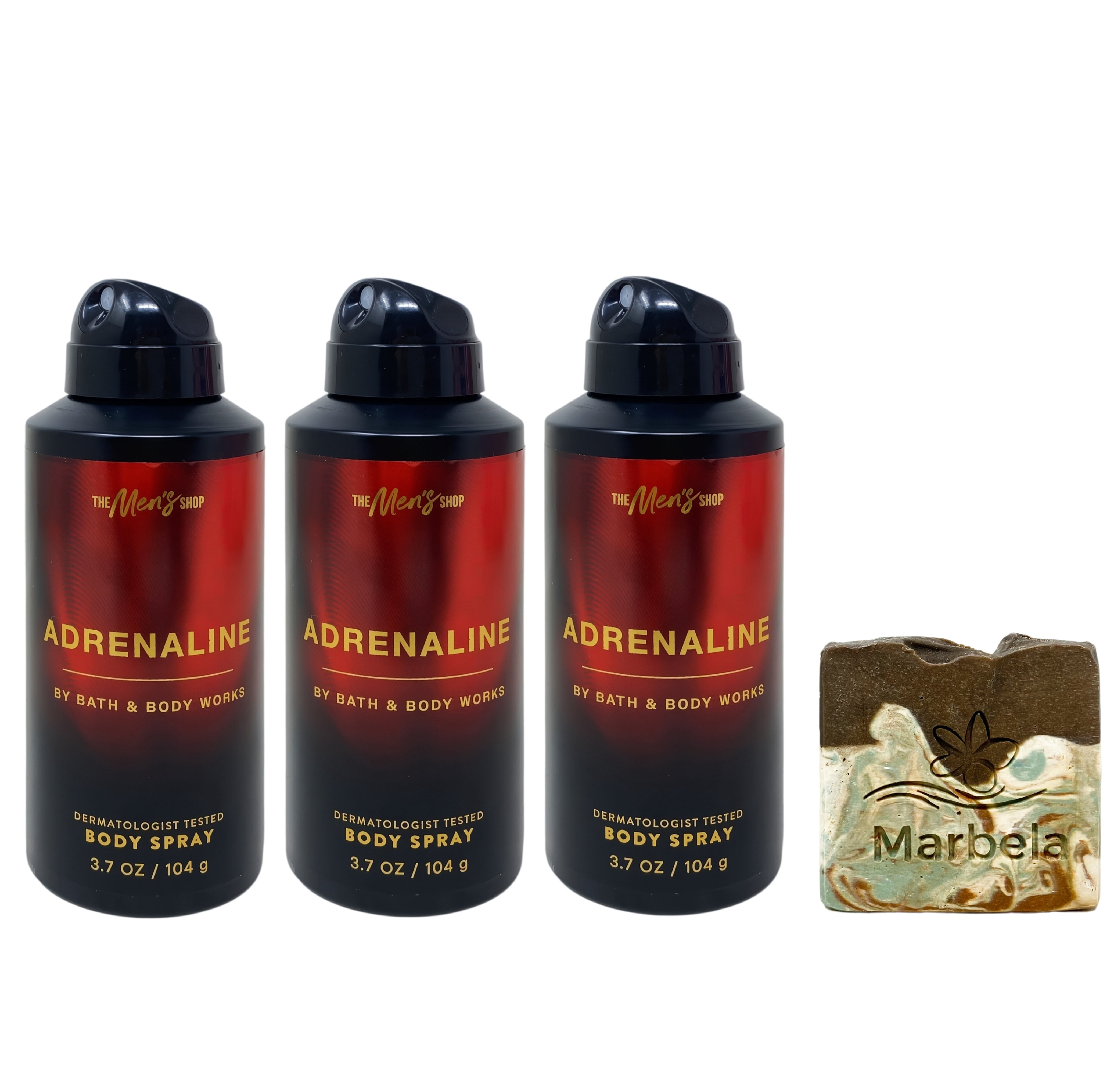 Bath & Body Works Adrenaline 3 Body Sprays with a Cabin Spice Bar Soap ...
