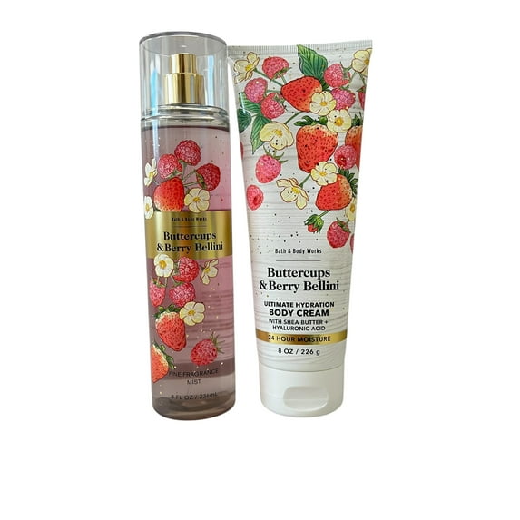 Bath & Body Works Buttercups & Berry Bellini Mist & Body Cream Set ...