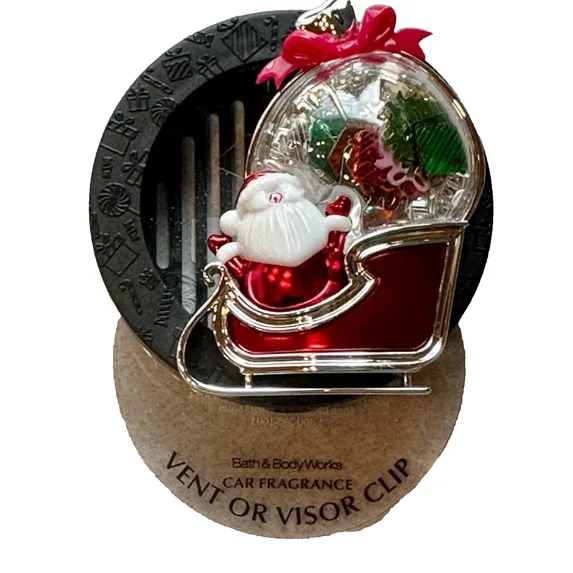 Bath & Body Works Car Vent Visor Clip Santa Sleigh Presents Snow Globe ...