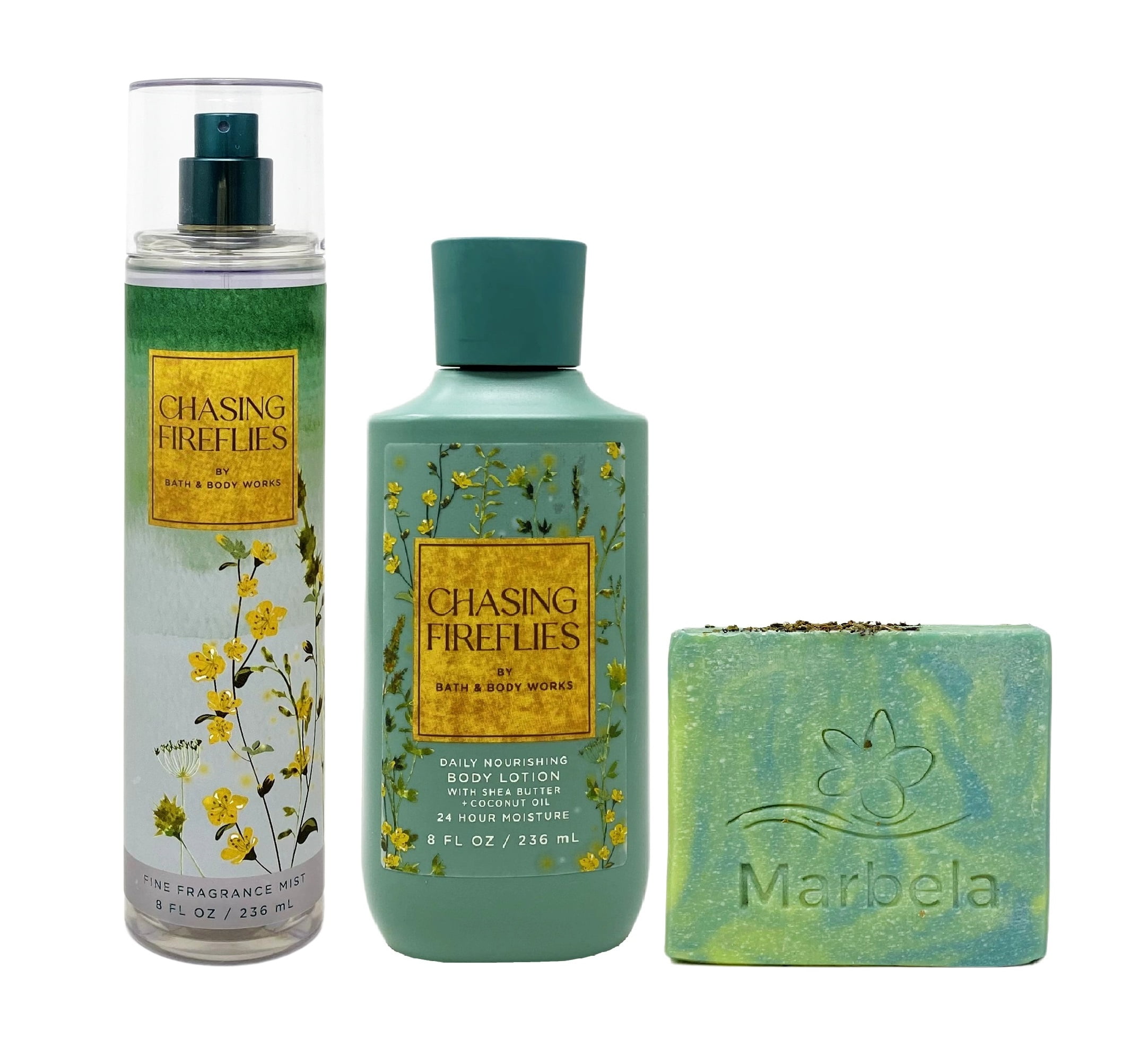 Bath & Body Works Chasing Fireflies 2 Piece Bundle with a Marbela Fresh Forest Bar Soap ...