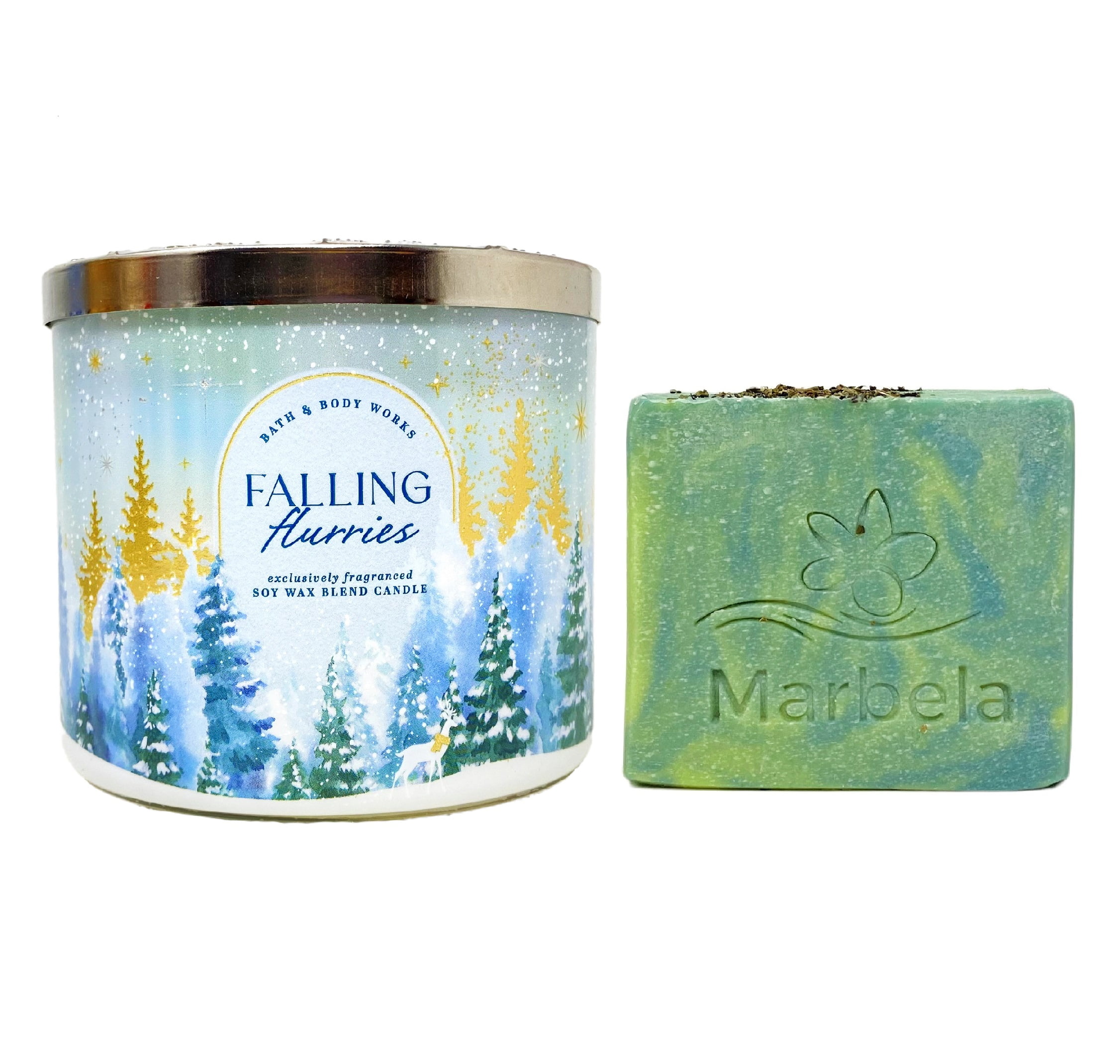 Bath & Body Works Falling Flurries 3-Wick Scented Candle with a Marbela ...