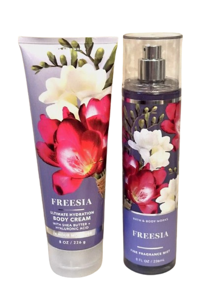 Bath & Body Works Freesia Set of 2 - Fine Fragrance Mist & Body Cream ...