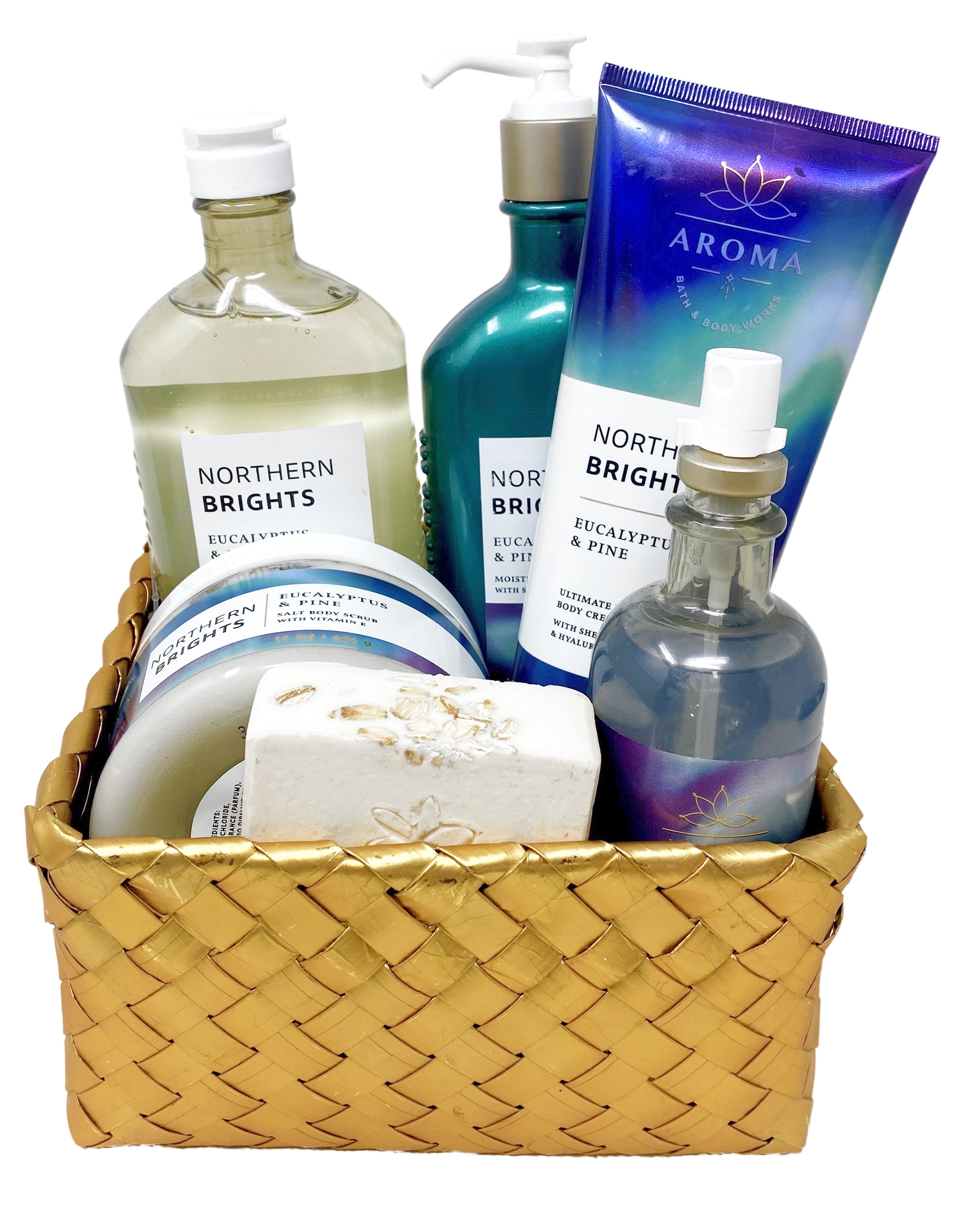 Bath & Body Works Northern Brights - Gold Woven Basket 5 Piece Gift Set ...