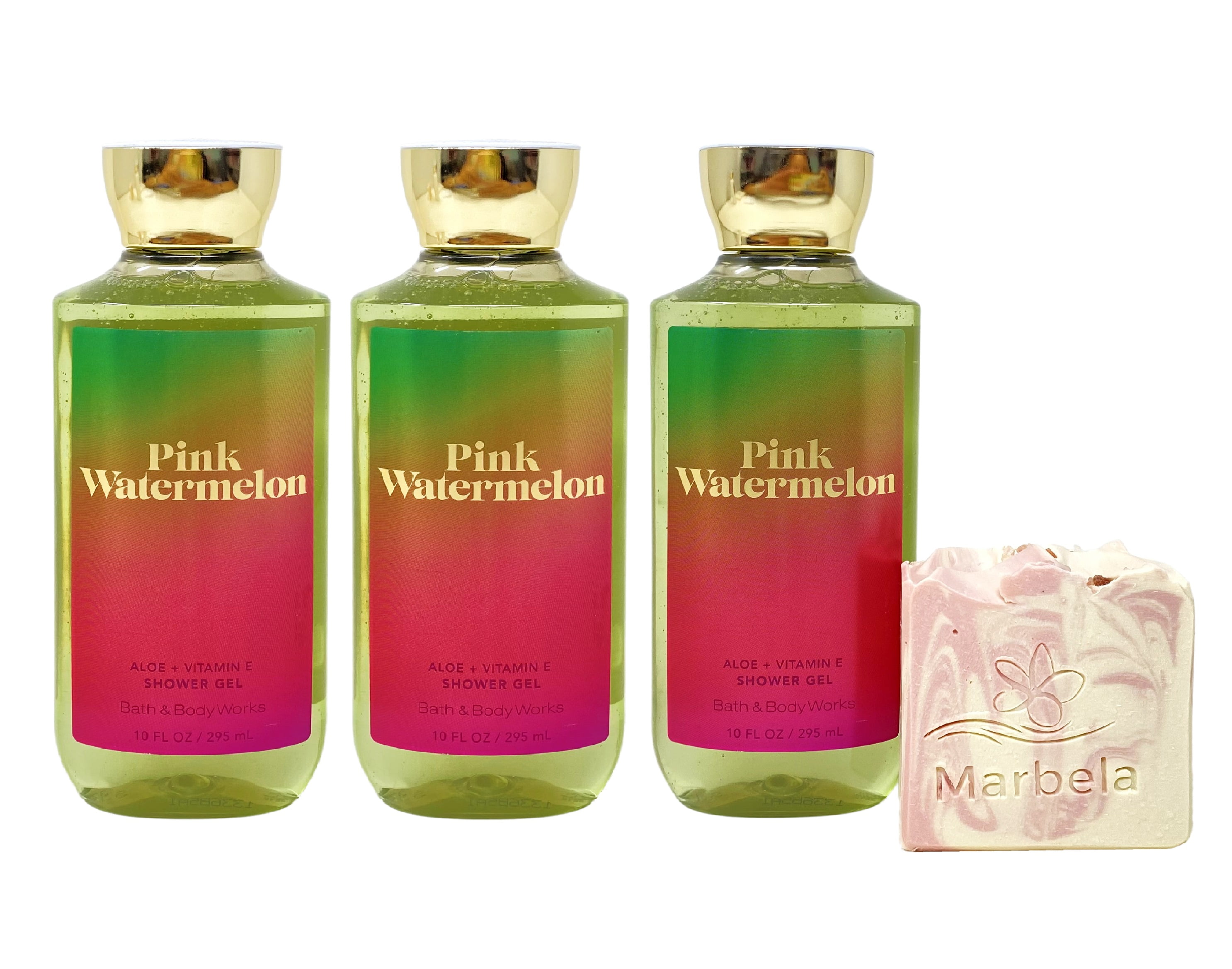 Bath & Body Works PINK WATERMELON 3 Piece Shower Gel Value Pack with a ...