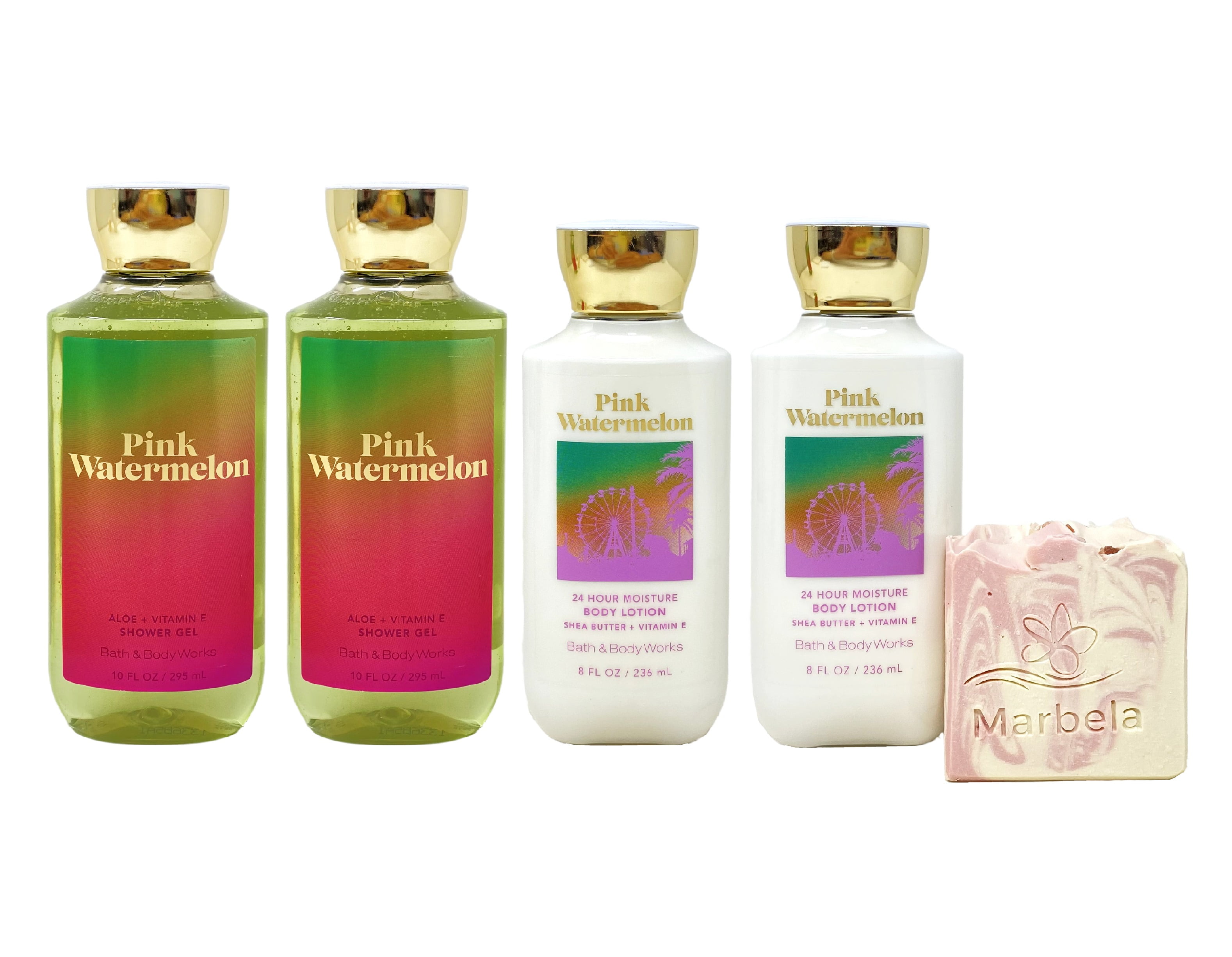 Bath & Body Works PINK WATERMELON 4 Piece Value Pack with a Marbela ...