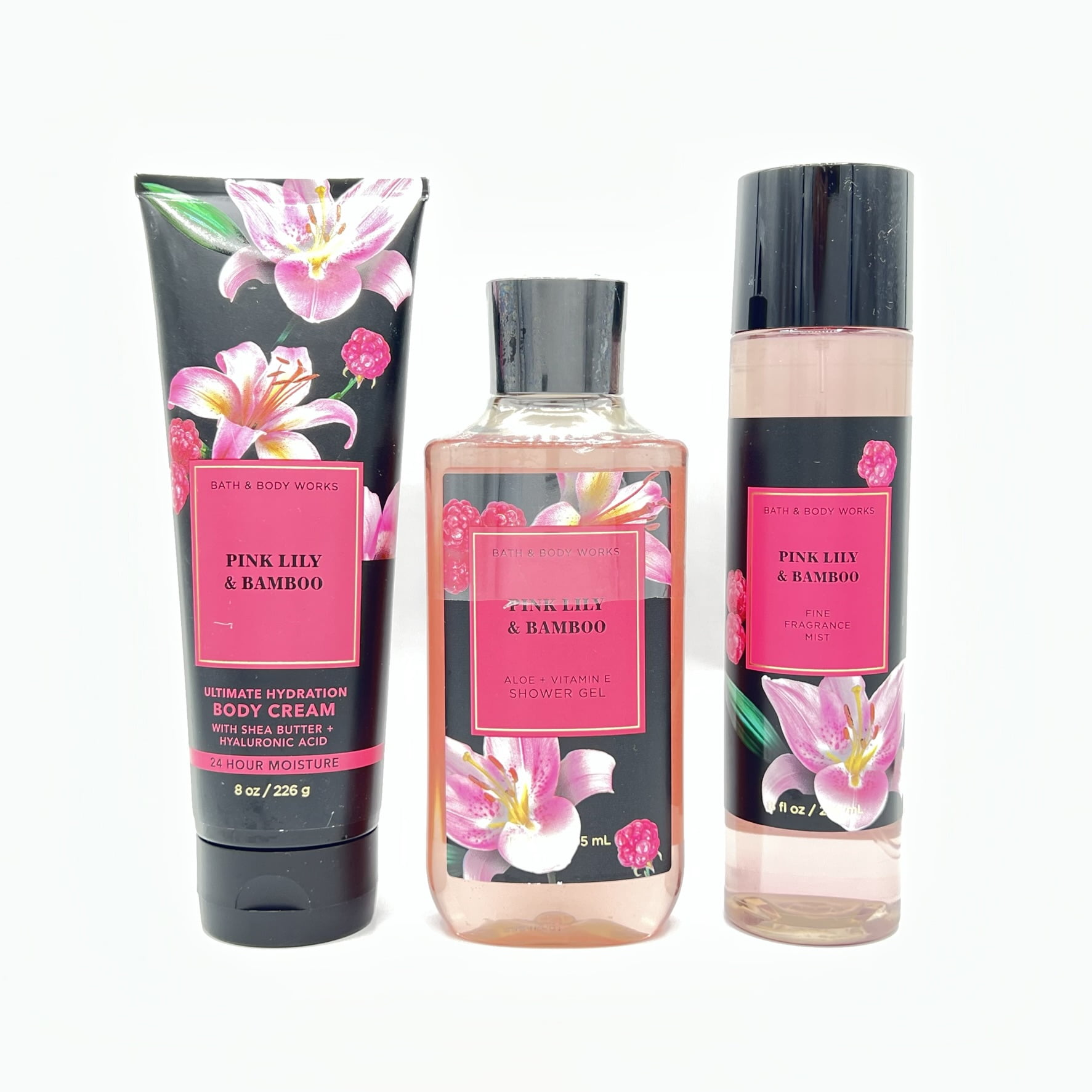 Bath And Body Works Pink Lily And Bamboo 8oz Body Cream 10oz Shower Gel
