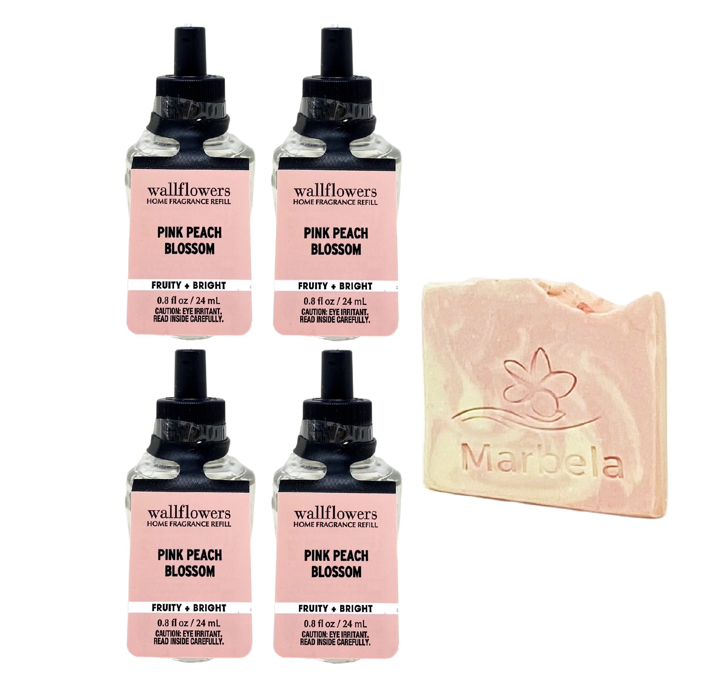 Bath & Body Works Pink Peach Blossom 4 Pack Wallflowers Fragrance Refills with a Marbela ...