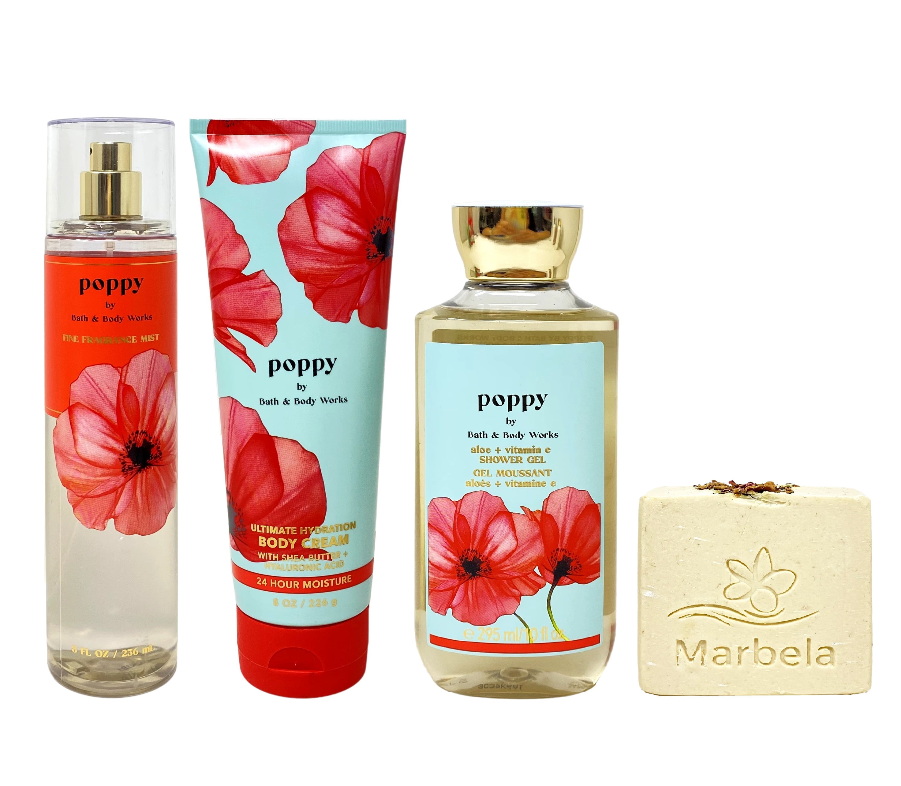Bath & Body Works Poppy 3 Piece Bundle with a Marbela Creamy Rose Bar ...