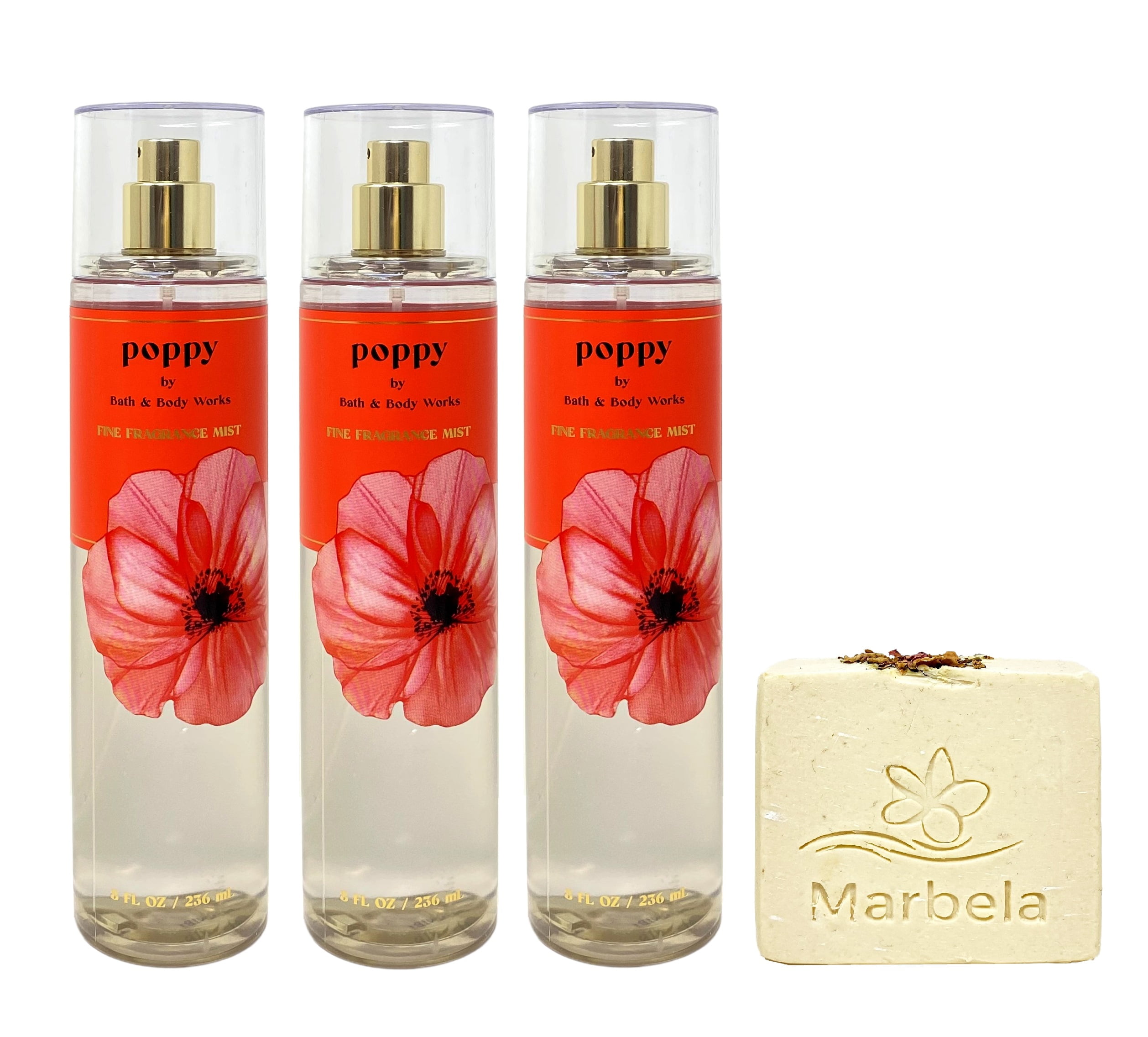 Bath & Body Works Poppy 3 Piece Fine Fragrance Mist with a Marbela ...