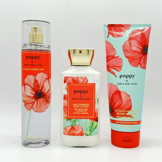 Bath & Body Works Poppy Fragrance Mist, Lotion & Cream Bundle with Aloe ...