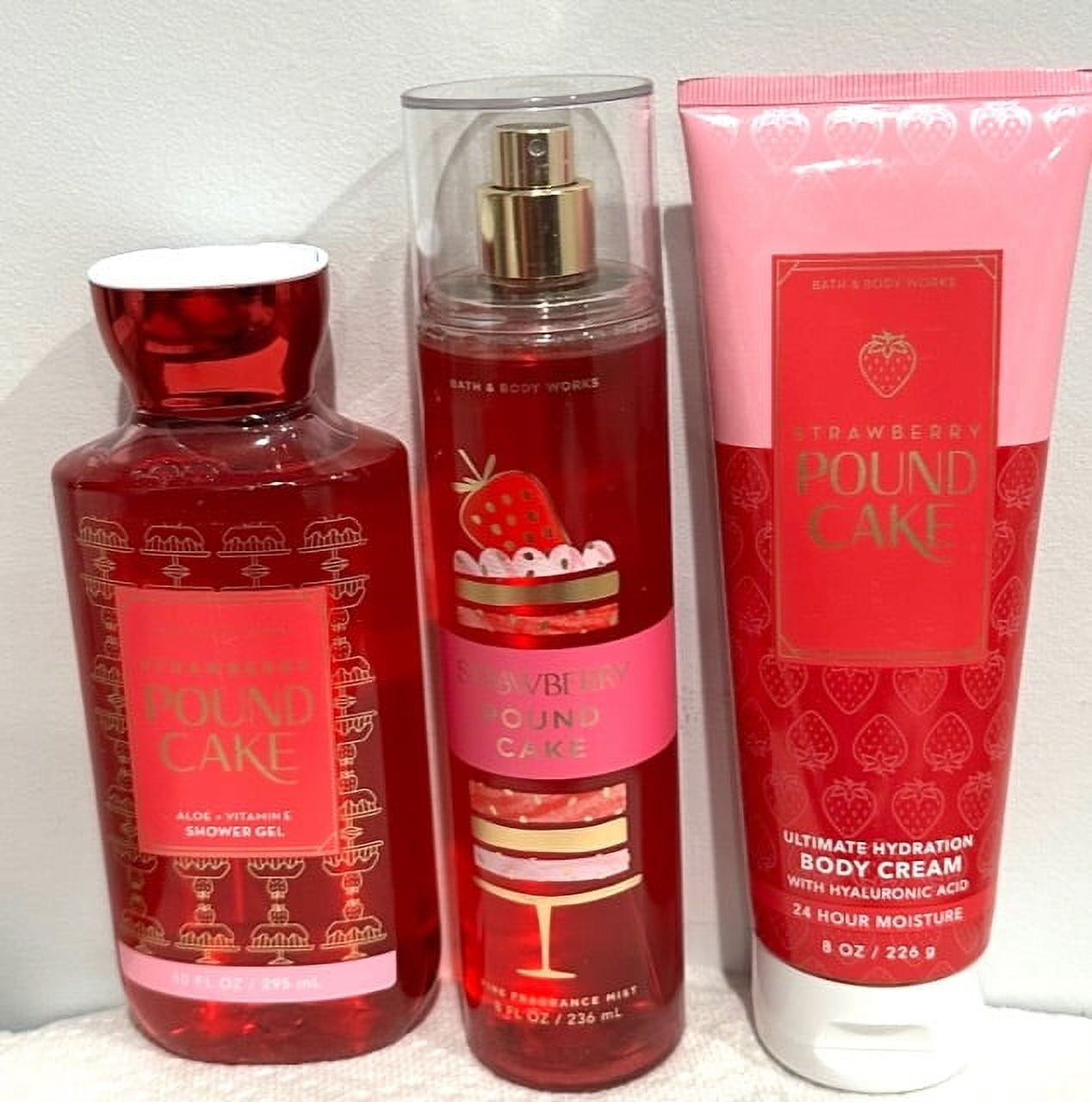 Bath & Body Works Strawberry Set- Shower Gel (10oz), Mist (8oz) & Cream ...