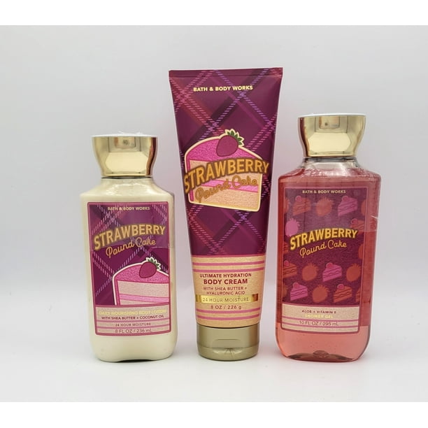 Bath & Body Works Strawberry Pound Cake Gift Set Body Lotion 8 oz+ Body ...