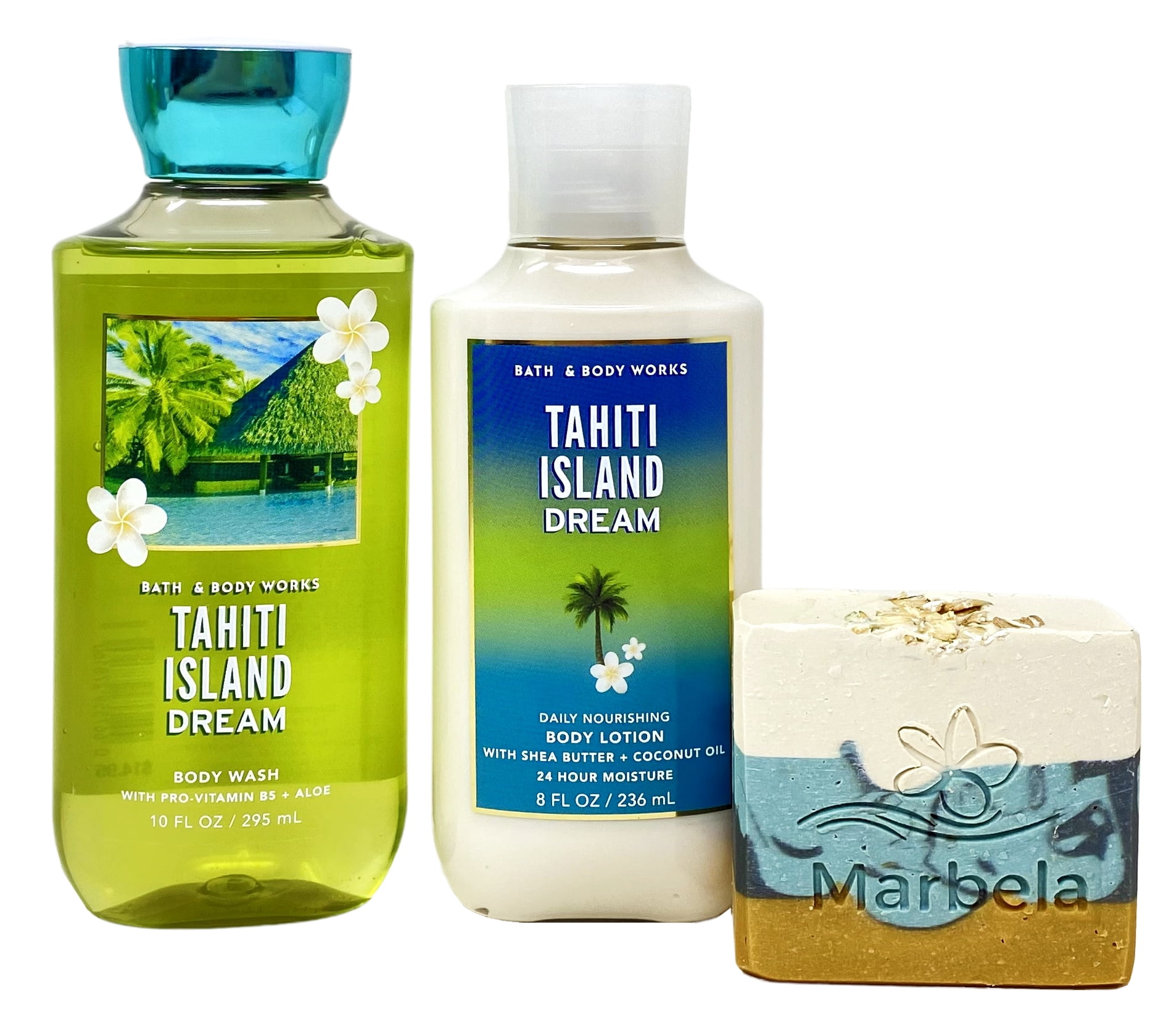 Bath & Body Works Tahiti Island Dream Body Wash and Body Lotion Gift Set with a Marbela Sea ...