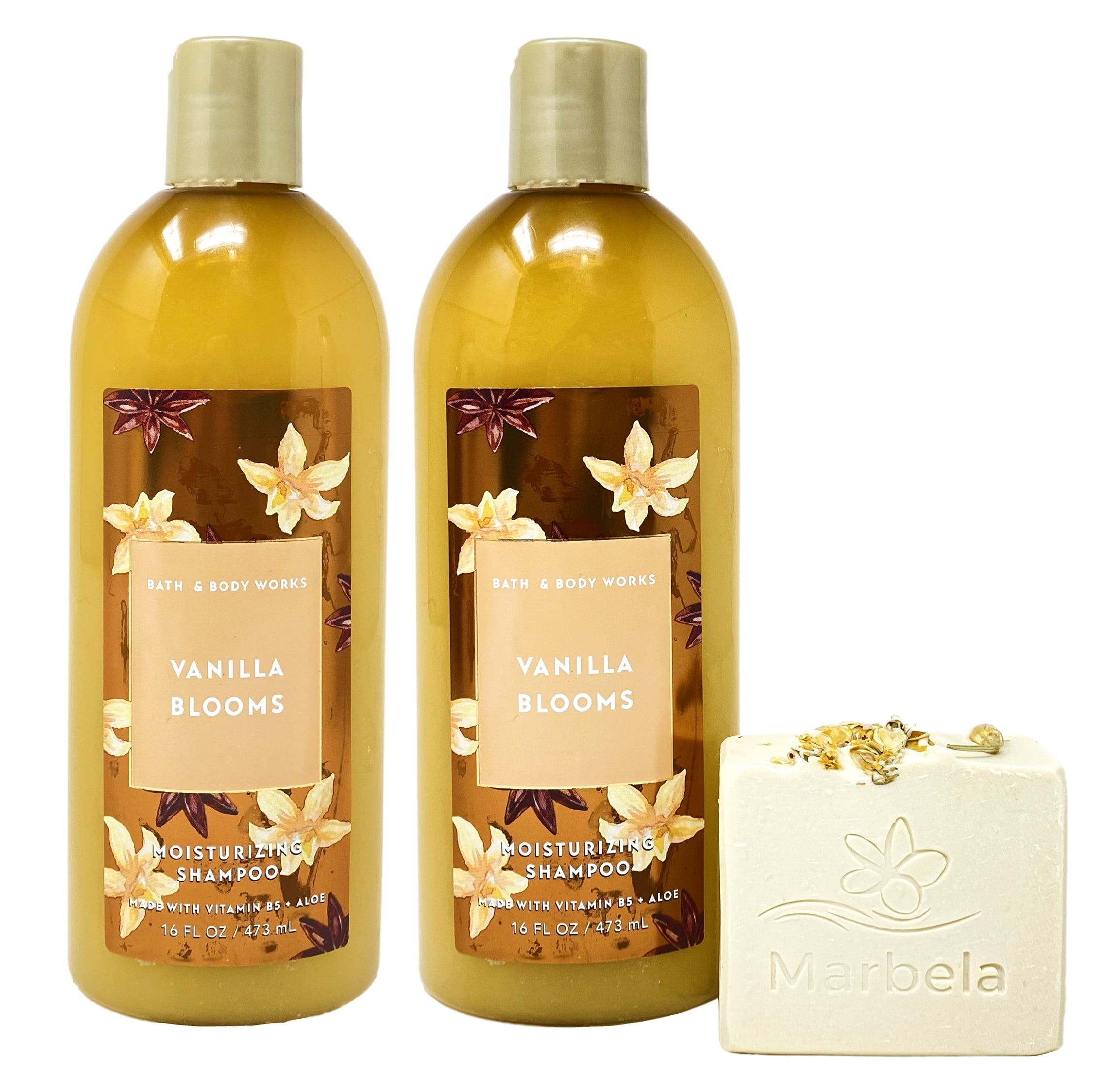 Bath & Body Works VANILLA BLOOMS 2 Pack Shampoo Bundle with a Marbela Wild Jasmine Soap - Full ...