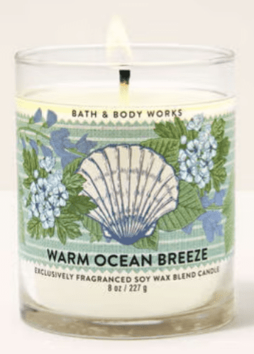 Bath & Body Works White Barn 8 oz Warm Ocean Breeze Scented Single Wick ...