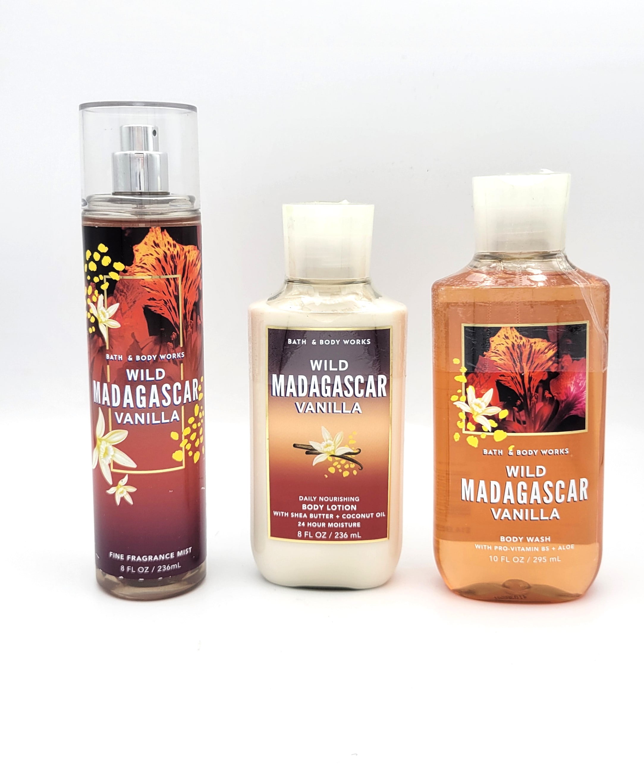 Bath & Body Works Wild Madagascar Vanilla -3 pc Bundle Set -Body Wash 10 fl oz, Body Lotion 8 fl ...