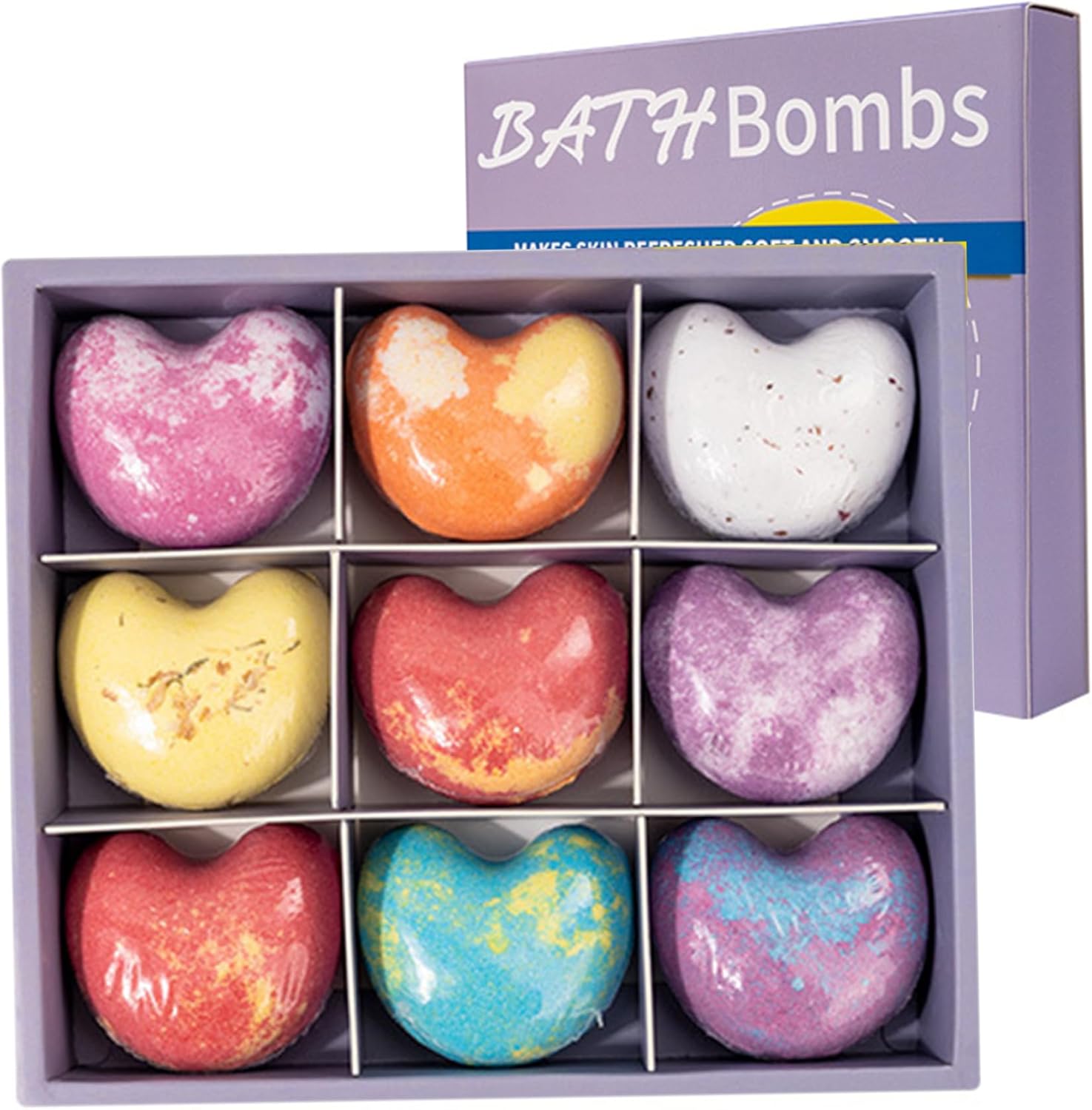 Bath Bomb Set 9 Pcs Heart Shaped Bath Bombs with Essential Oil Bath ...