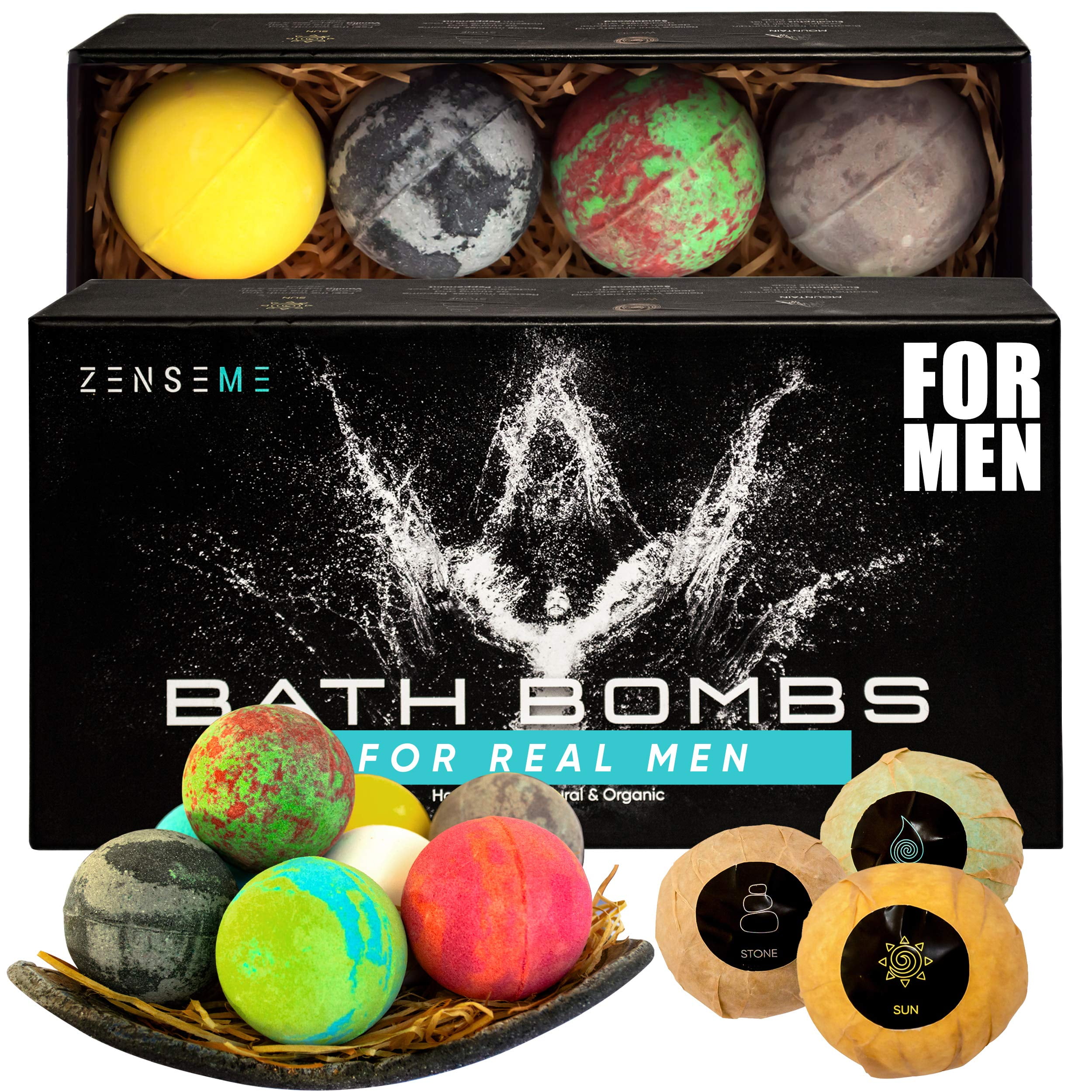Bath Bombs for Men, Gift Set of 8 Scented Organic Handmade Bath Bombs ...