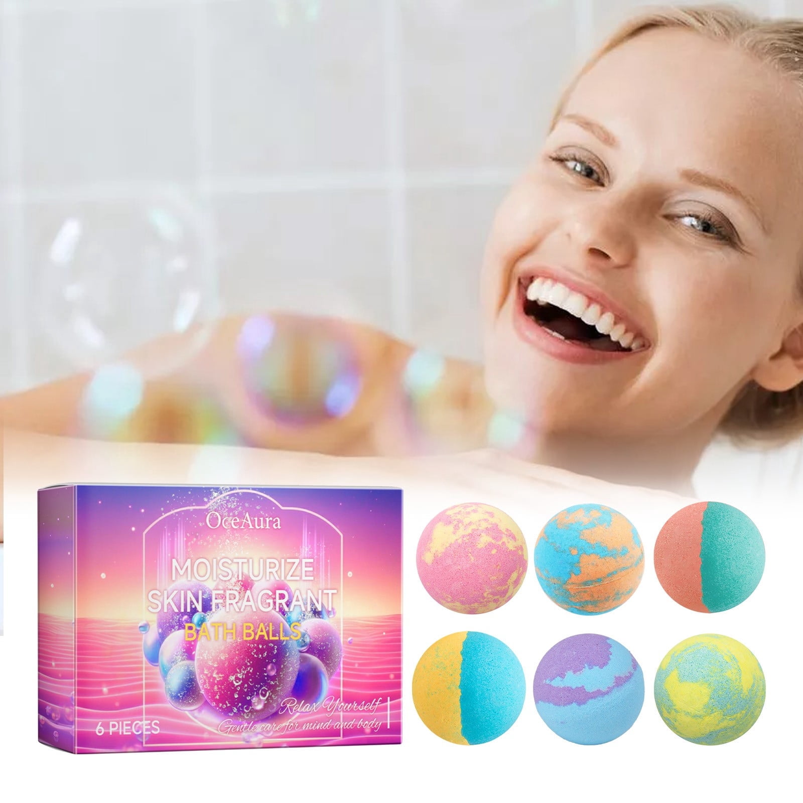 Bath Bombs Set, 6 pcs Fruity Scents, Relaxing Aromas Bath Bomb for Skin ...