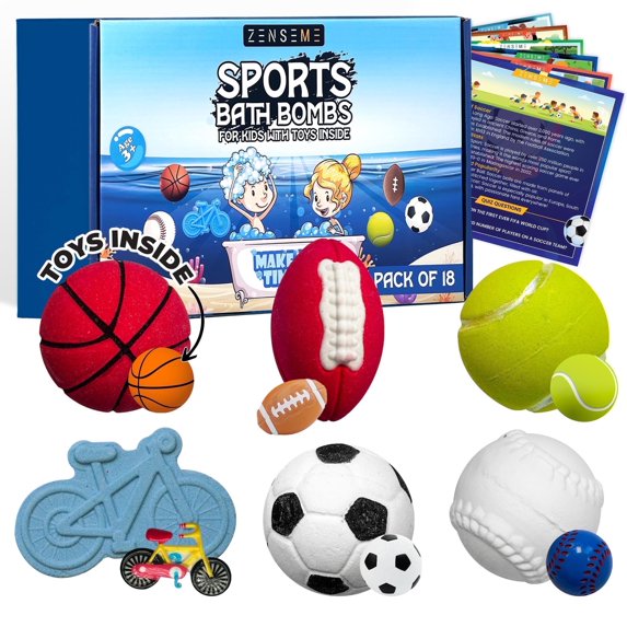 Bath Bombs with Toys Inside W/Flash Cards - Sports Bath Bombs for Kids ...