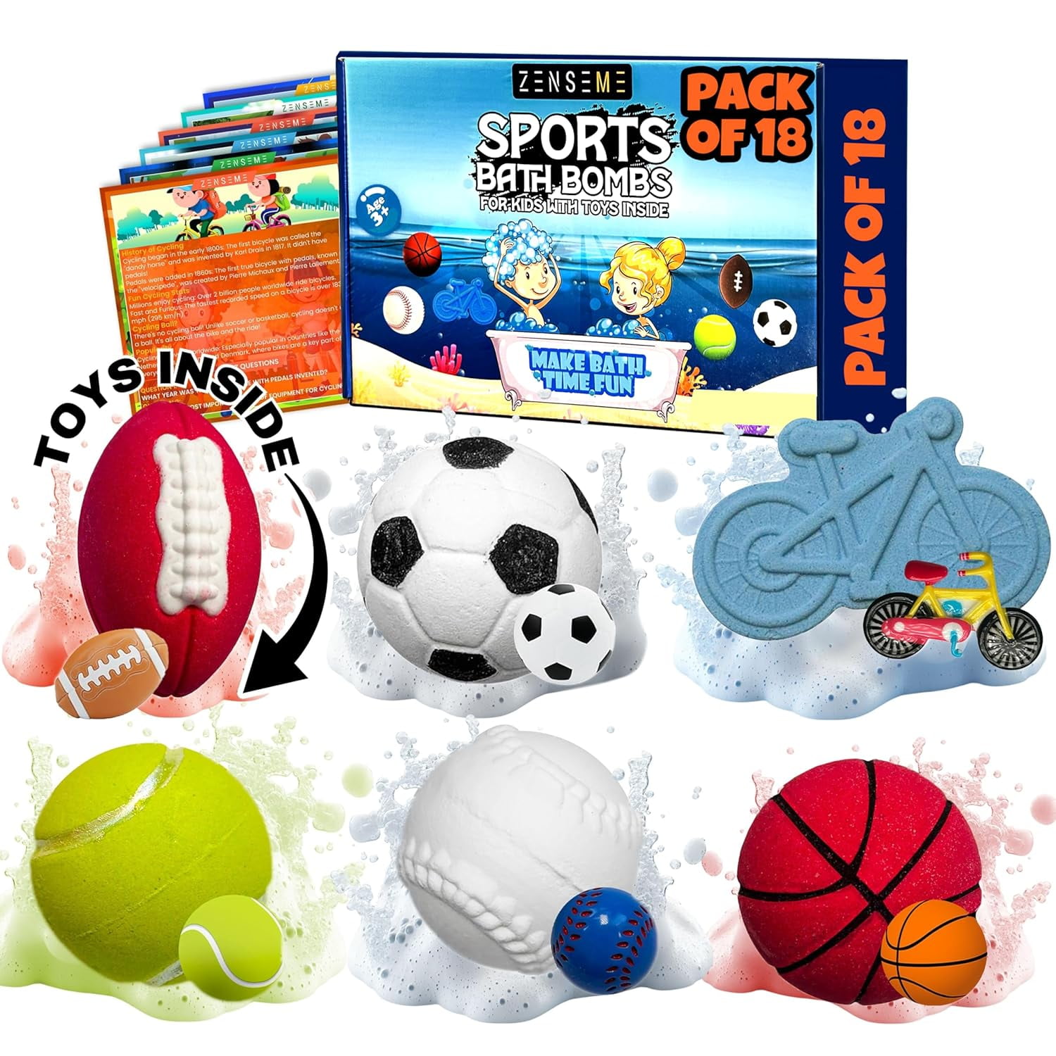ZenseMe Organic Sports Bath Bombs with Toys and Educational Flash Cards ...